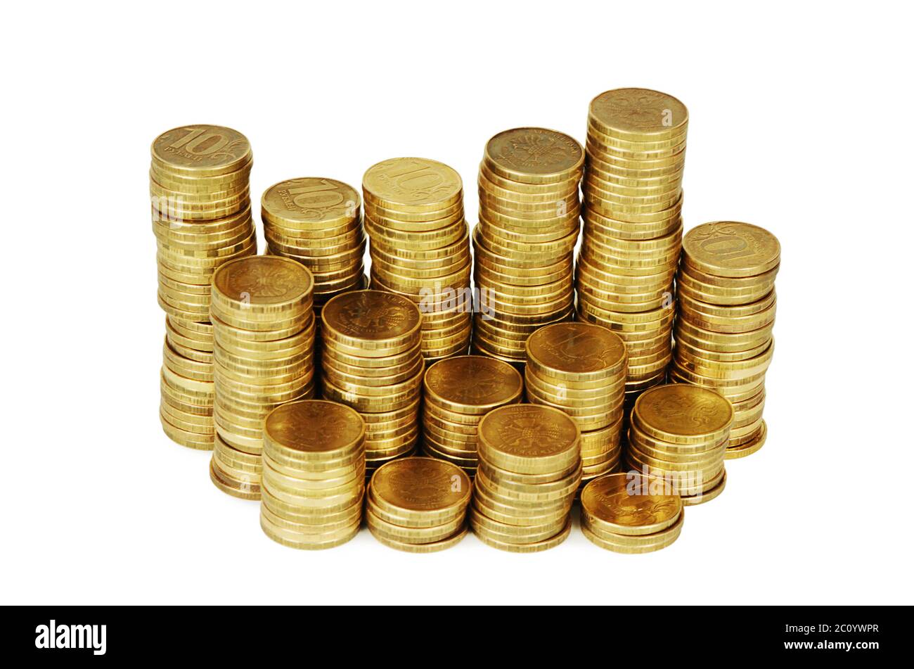 Gold money stack isolated on white Stock Photo - Alamy