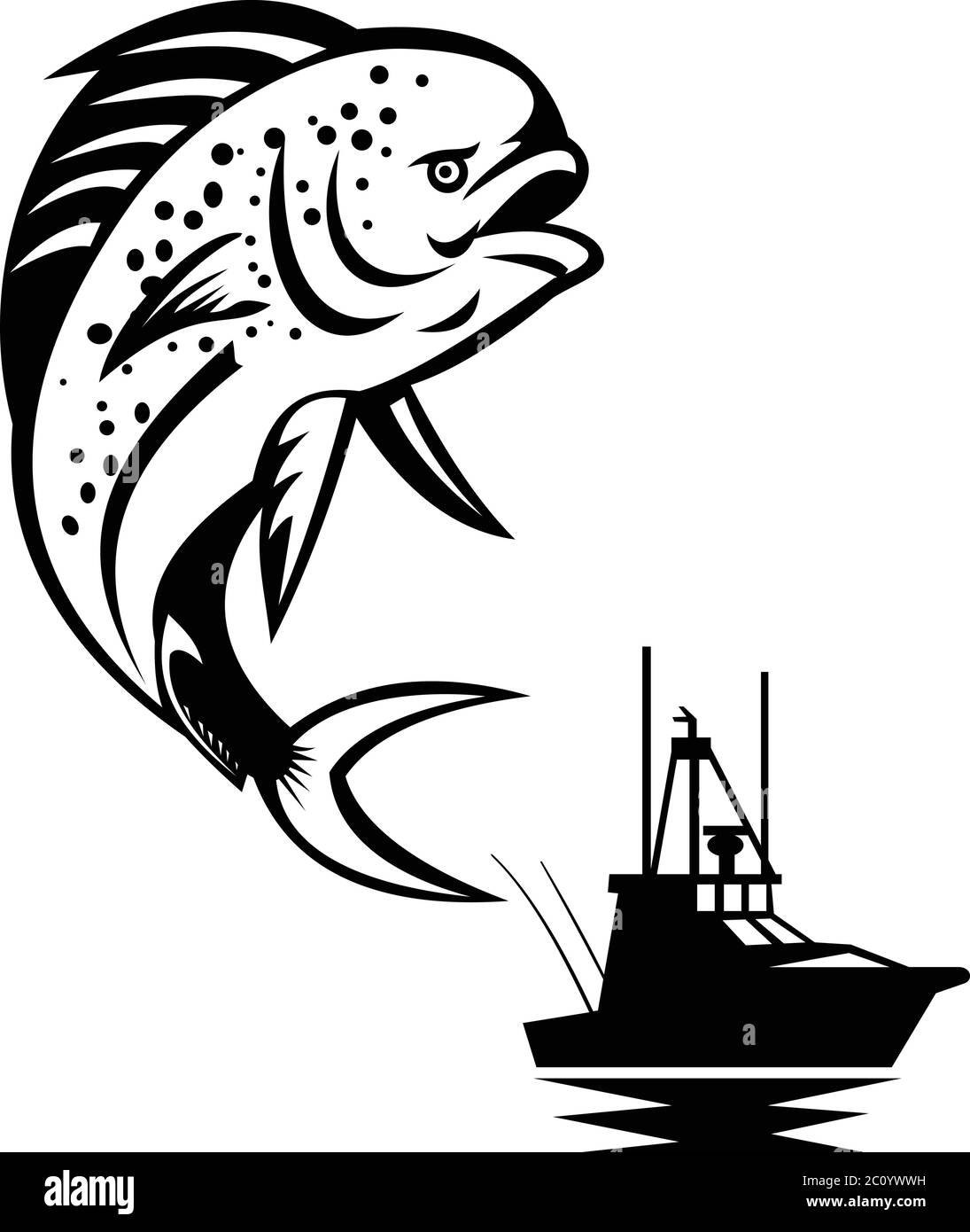 Retro style illustration of a pompano dolphinfish (Coryphaena equiselis ...