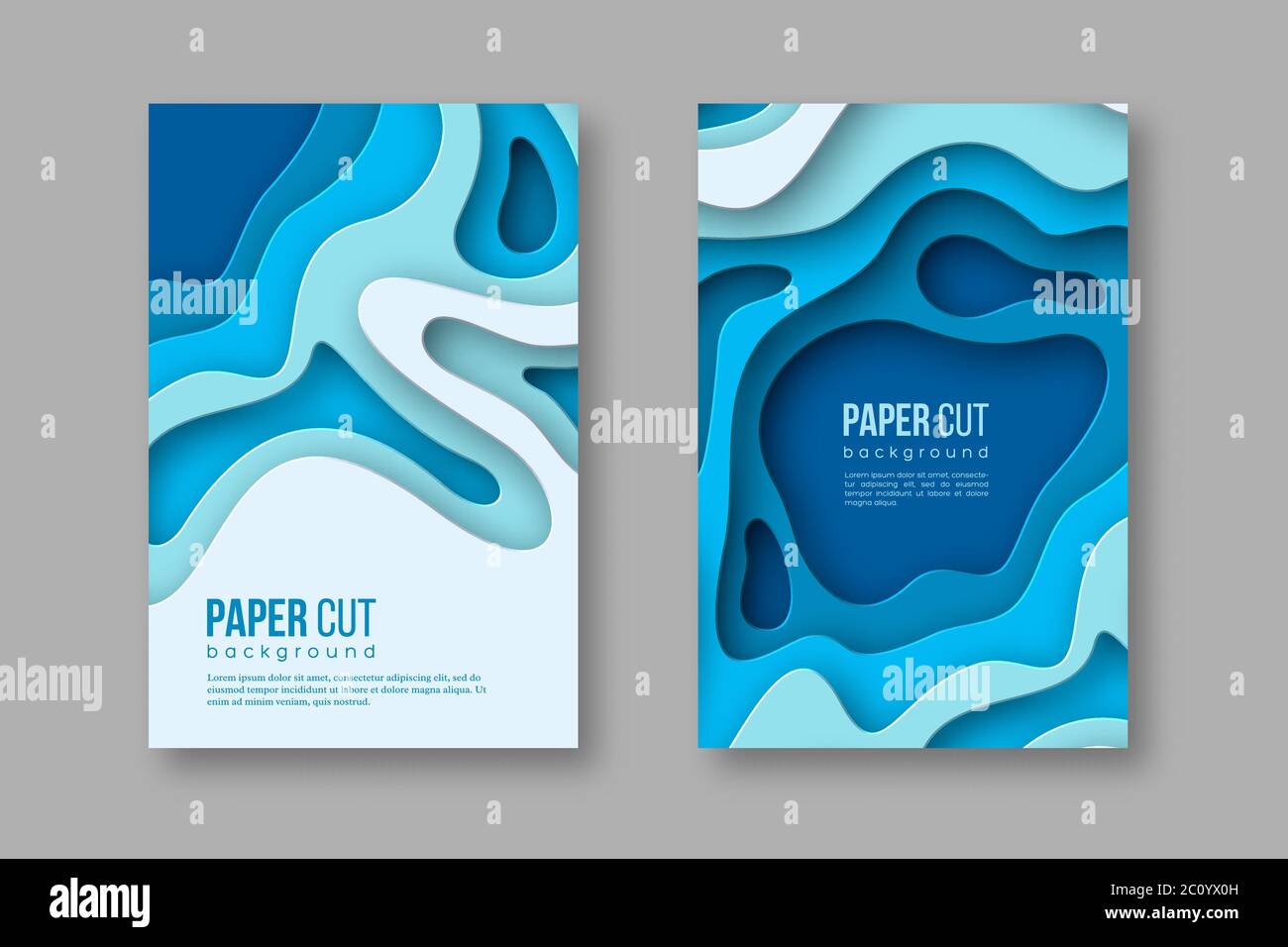 3d paper cut vertical banners. Shapes with shadow in different blue ...
