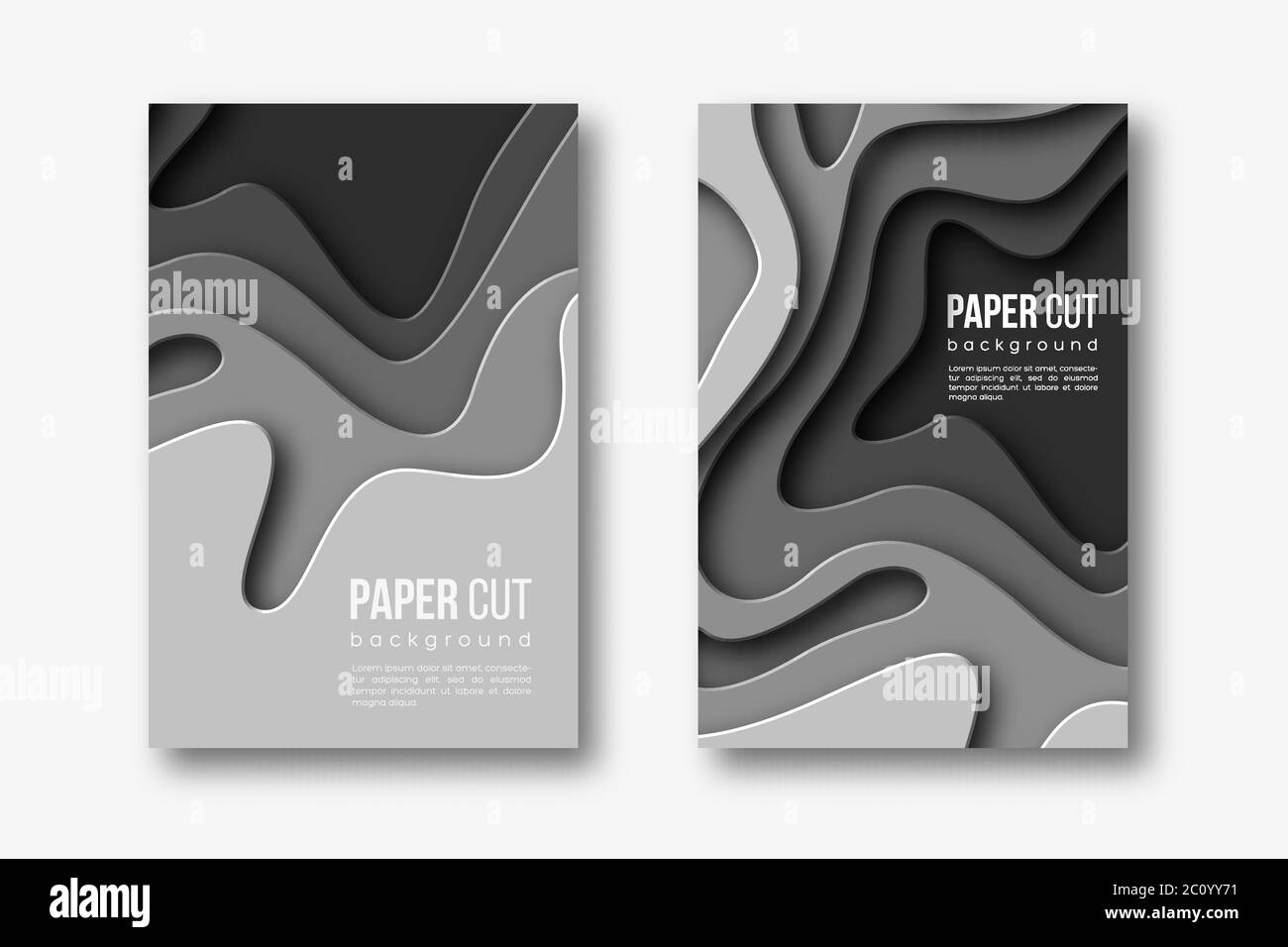 3d paper cut vertical banners. Shapes with shadow in different grey ...