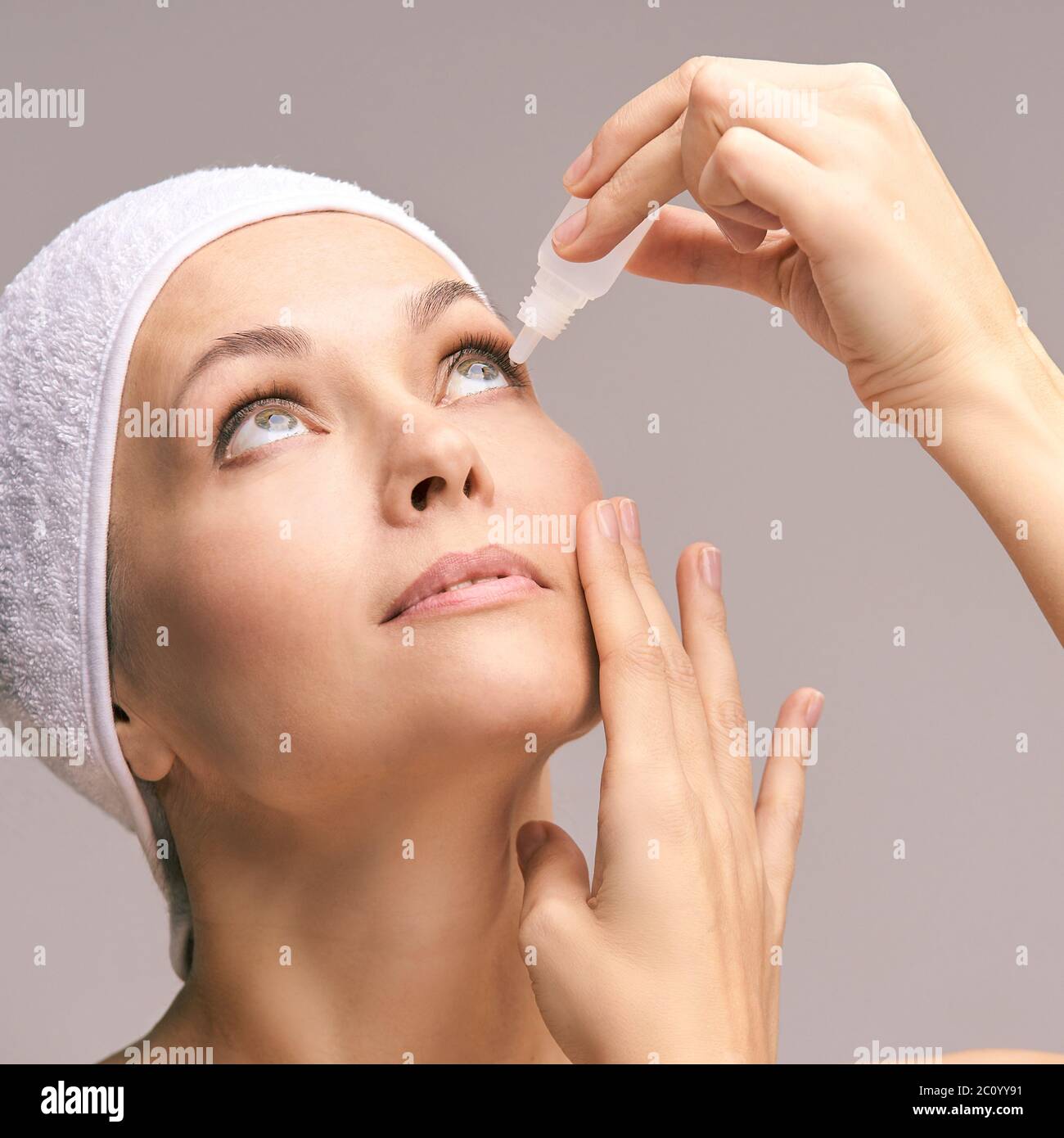 Woman using eye drops. Medicine treatment. Eyecare human problem ...