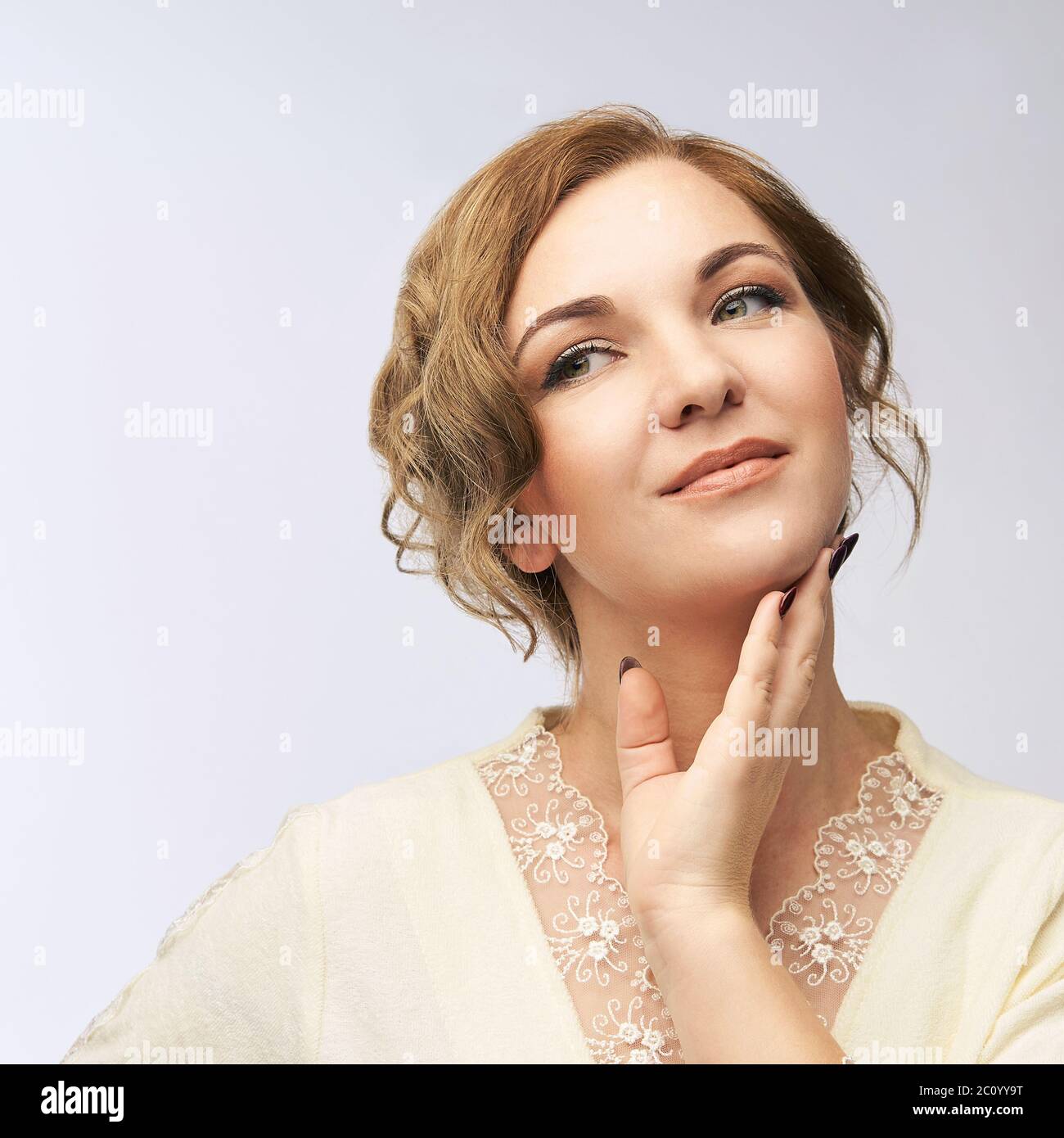 Young woman beauty portrait. Pretty female look. Studio concept Stock ...