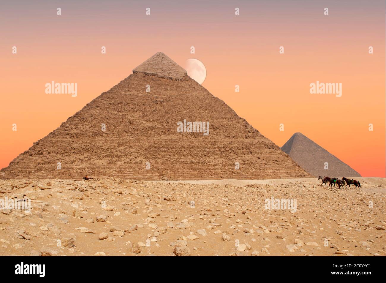 The Pyramid of Khafre or Chephren made of limestone blocks weighing ...