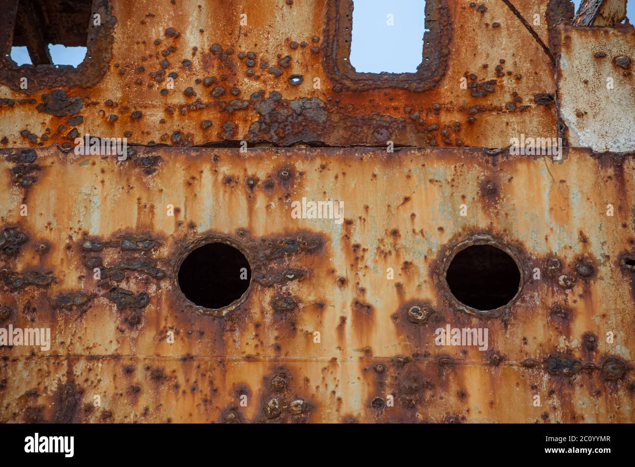 Detail view of abandoned ship carcass in graveyard ships on the ...
