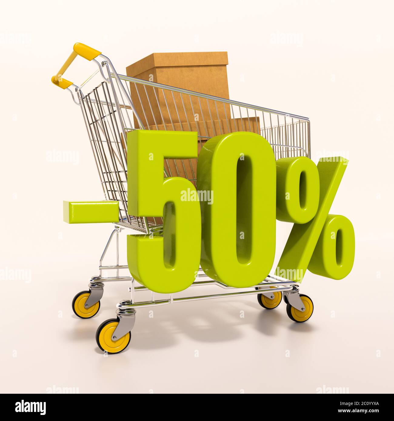 Shopping cart and percentage sign, 50 percent Stock Photo - Alamy