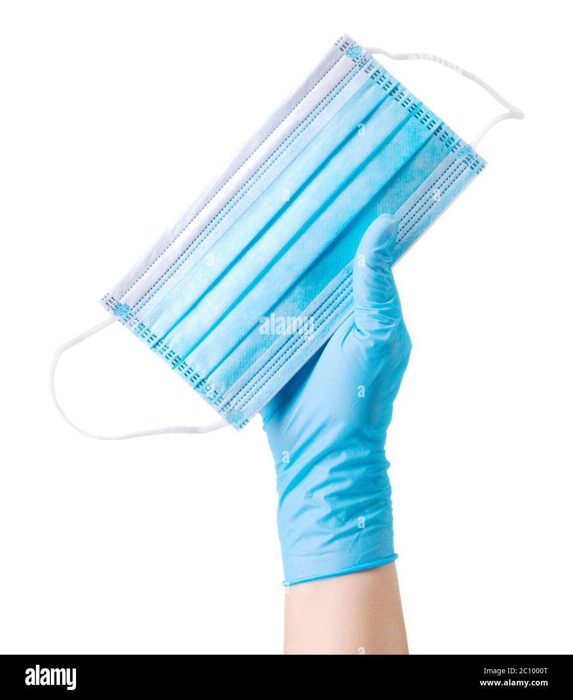 Doctor's hand in medical gloves holding mask isolated on white Stock ...