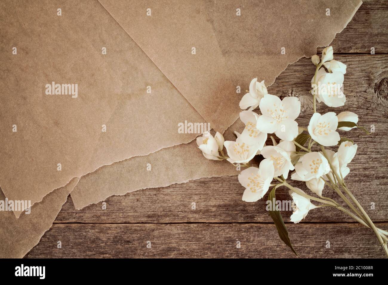 Wild flowers with piece of old paper Stock Photo - Alamy