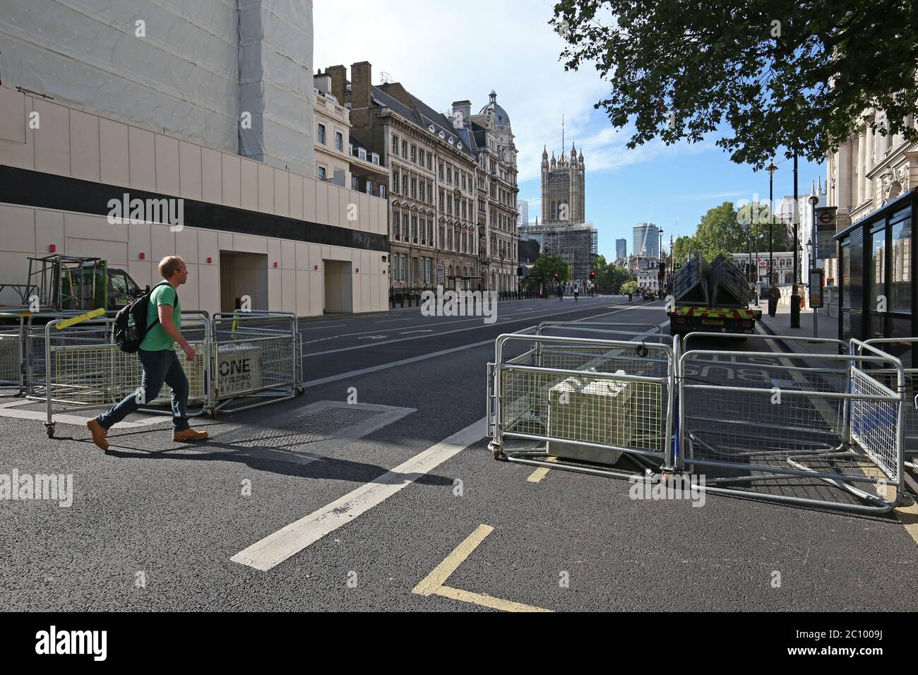 Barriers on Whitehall near Parliament Square, London before a possible ...