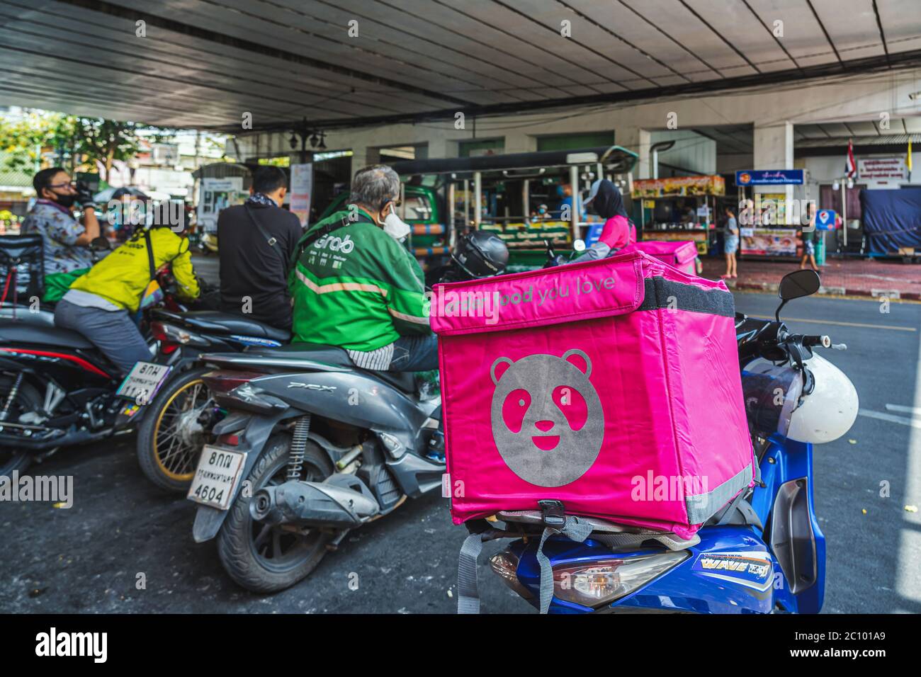 BANGKOK, THAILAND - APRIL 2020 : Various food delivery box on the ...