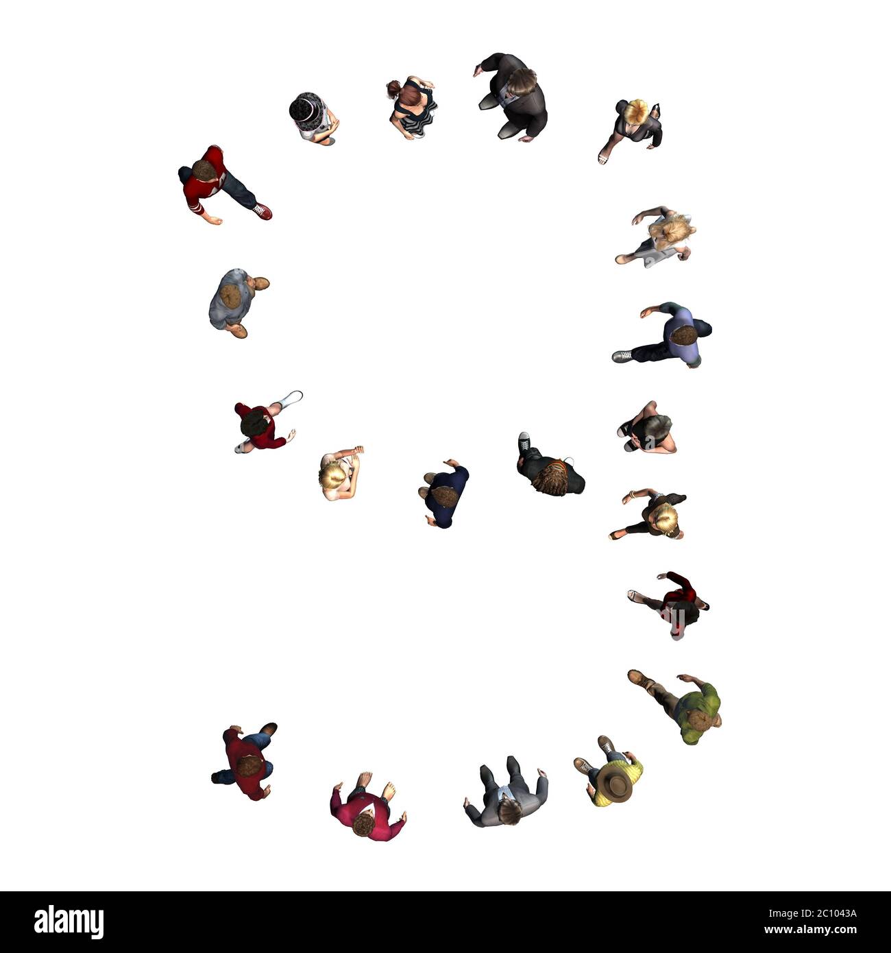 people - arranged in number 9 - top view without shadow - isolated on ...