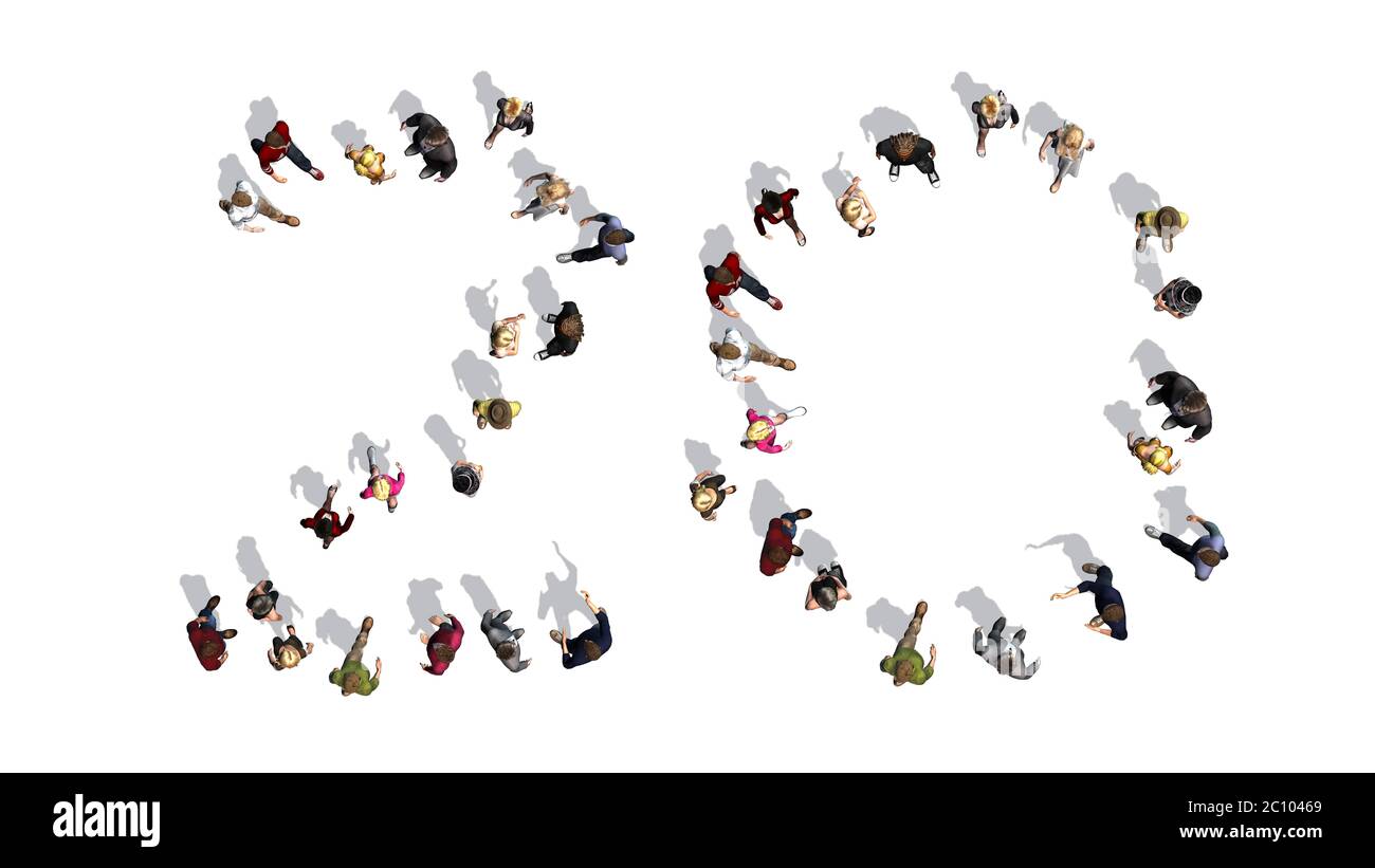 people - arranged in number 20 - top view with shadow - isolated on ...