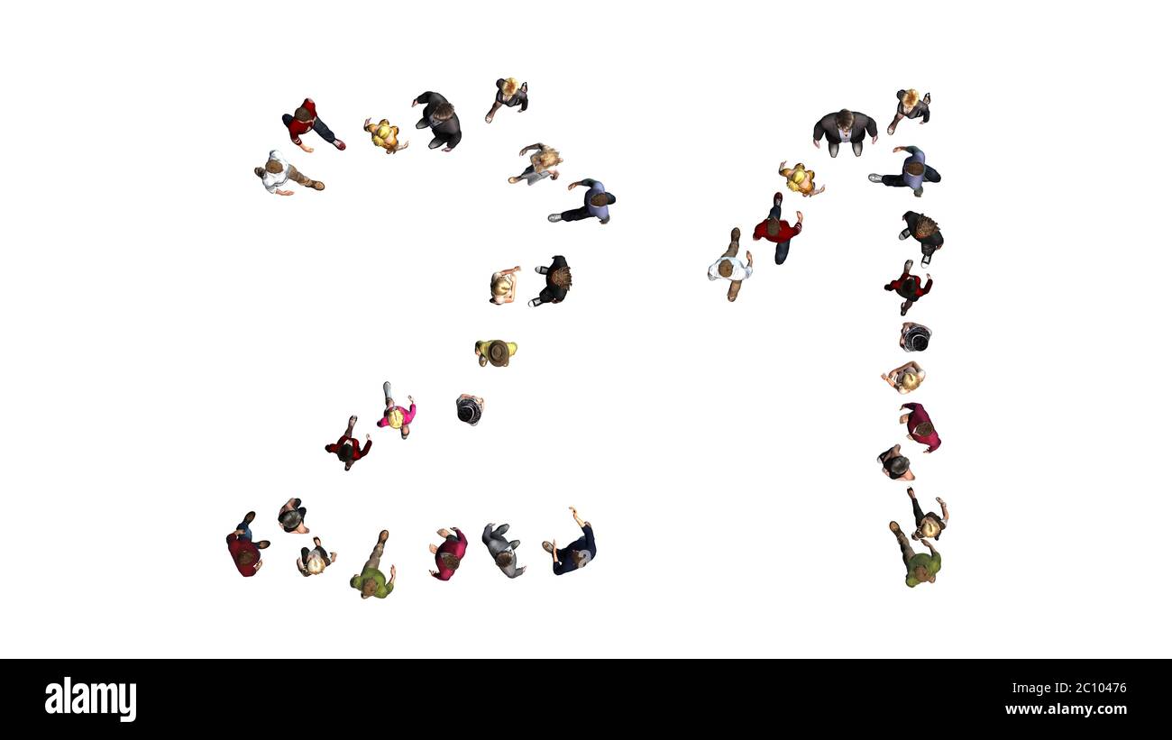 people - arranged in number 21 - top view with shadow - isolated on ...