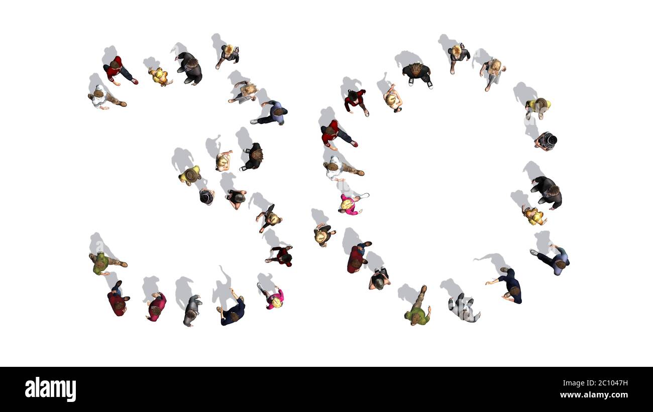 people - arranged in number 30 - top view with shadow - isolated on ...