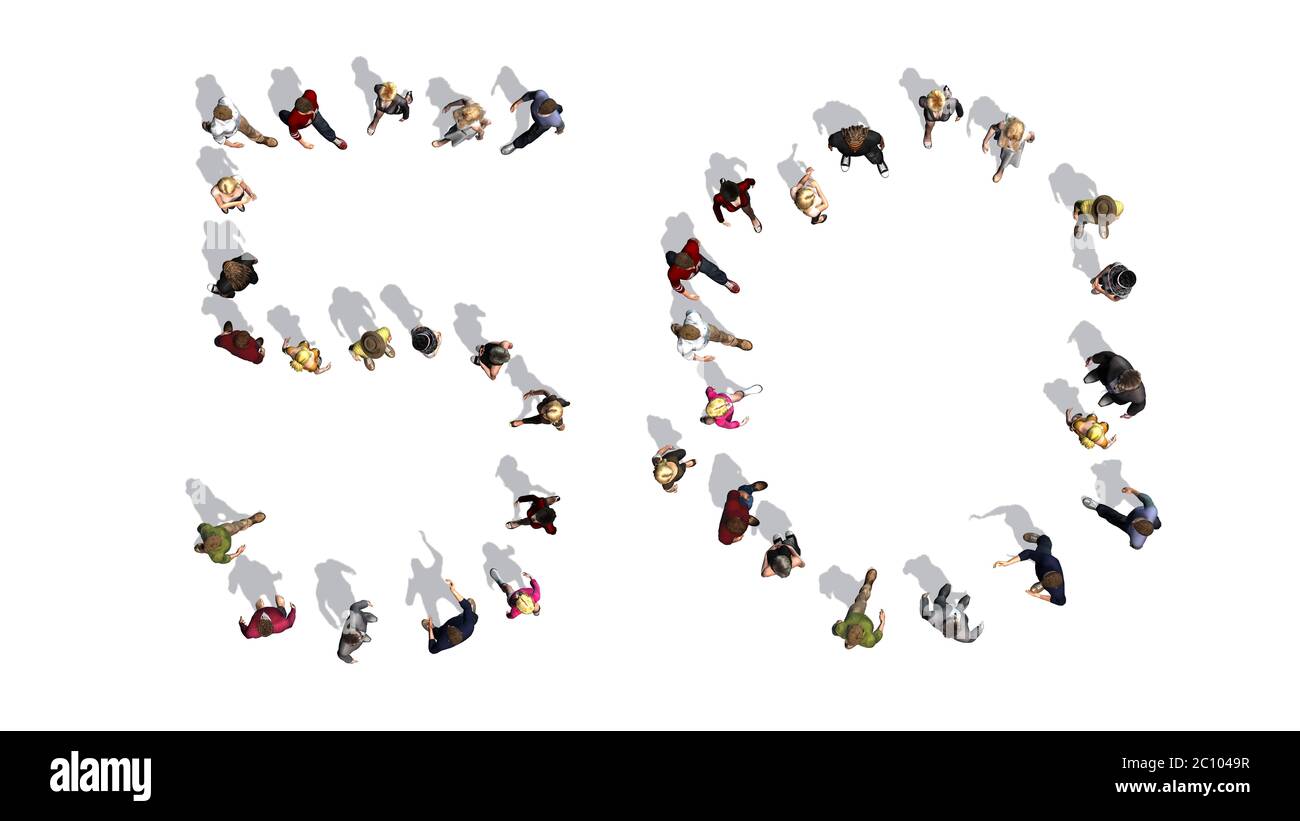 people - arranged in number 50 - top view with shadow - isolated on ...