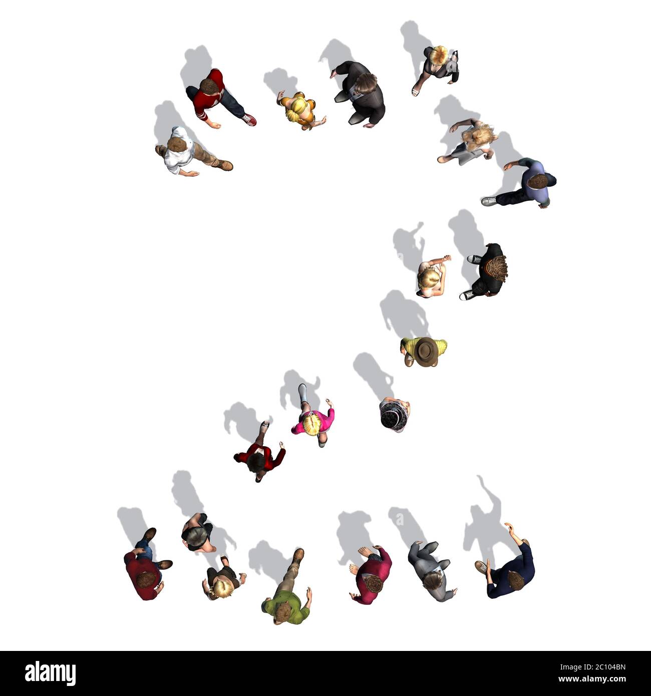 people - arranged in number 2 - top view with shadow - isolated on ...