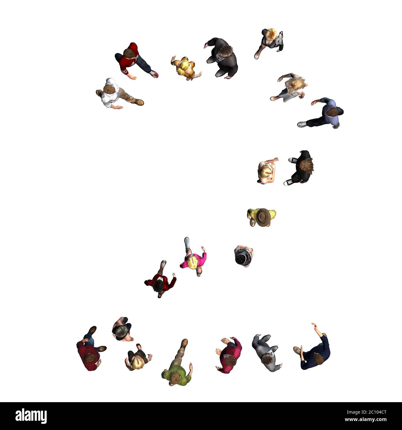 people - arranged in number 2 - top view without shadow - isolated on ...