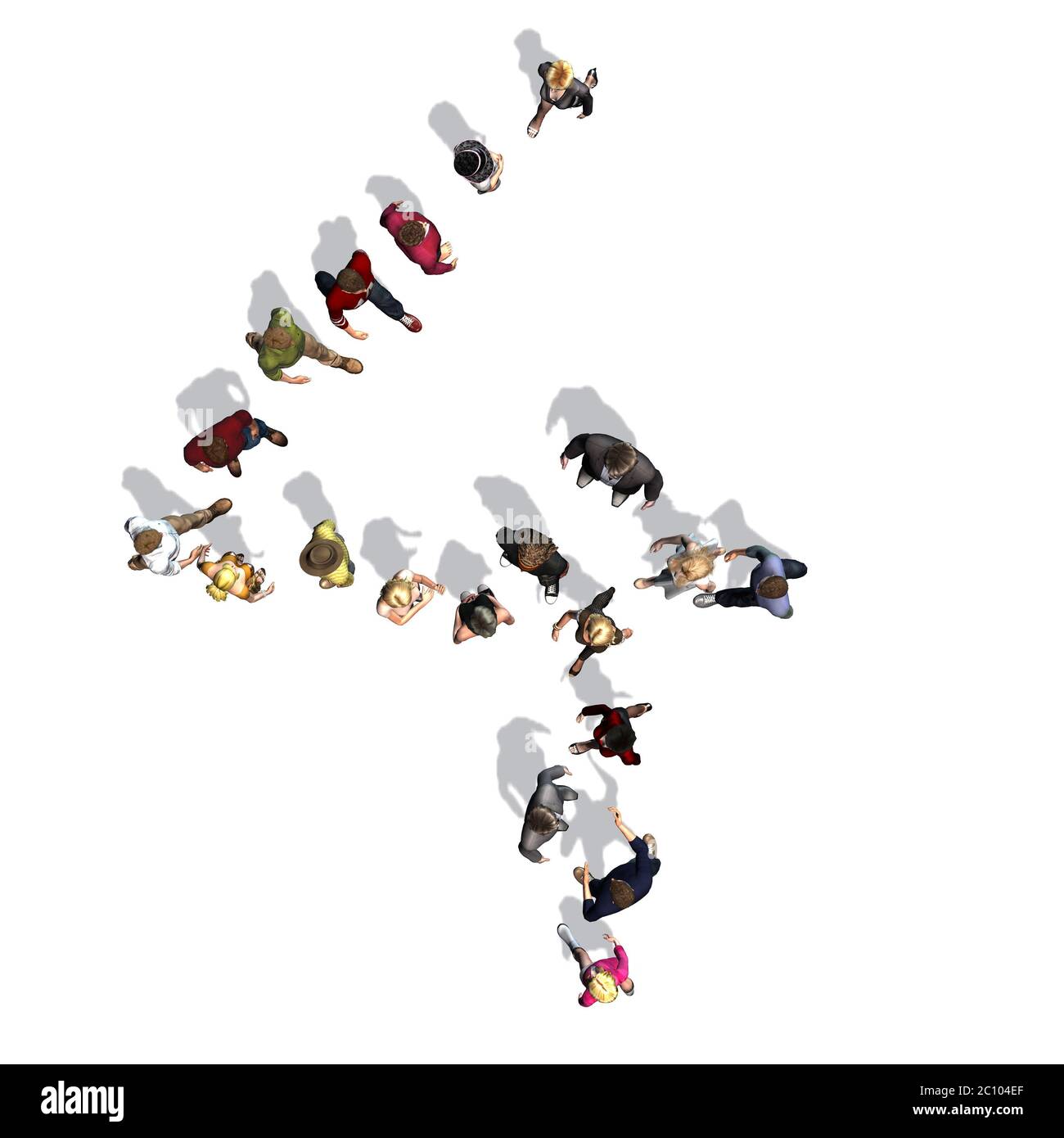 people - arranged in number 4 - top view with shadow - isolated on ...