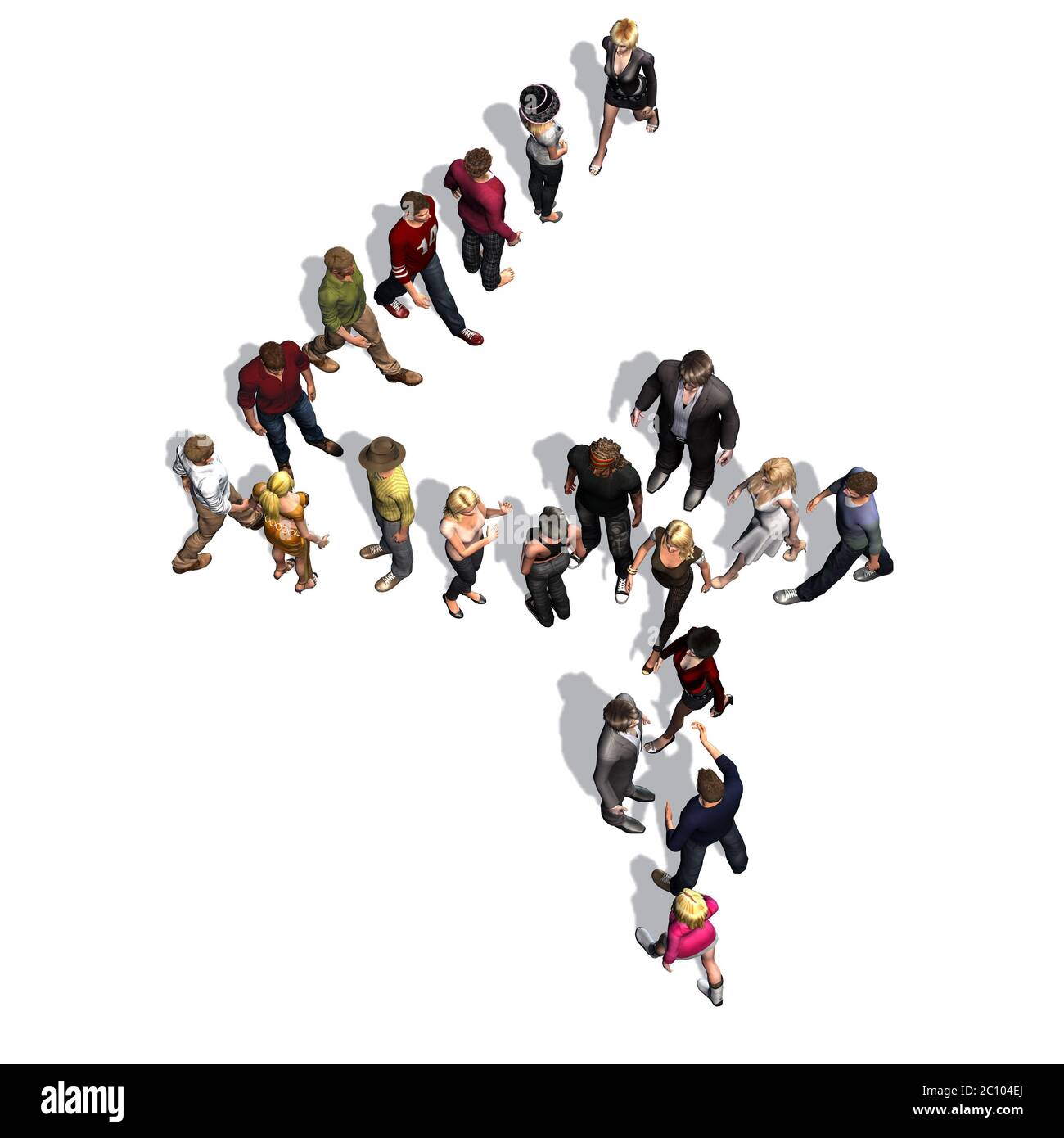 people - arranged in number 4 - with shadow - isolated on white ...