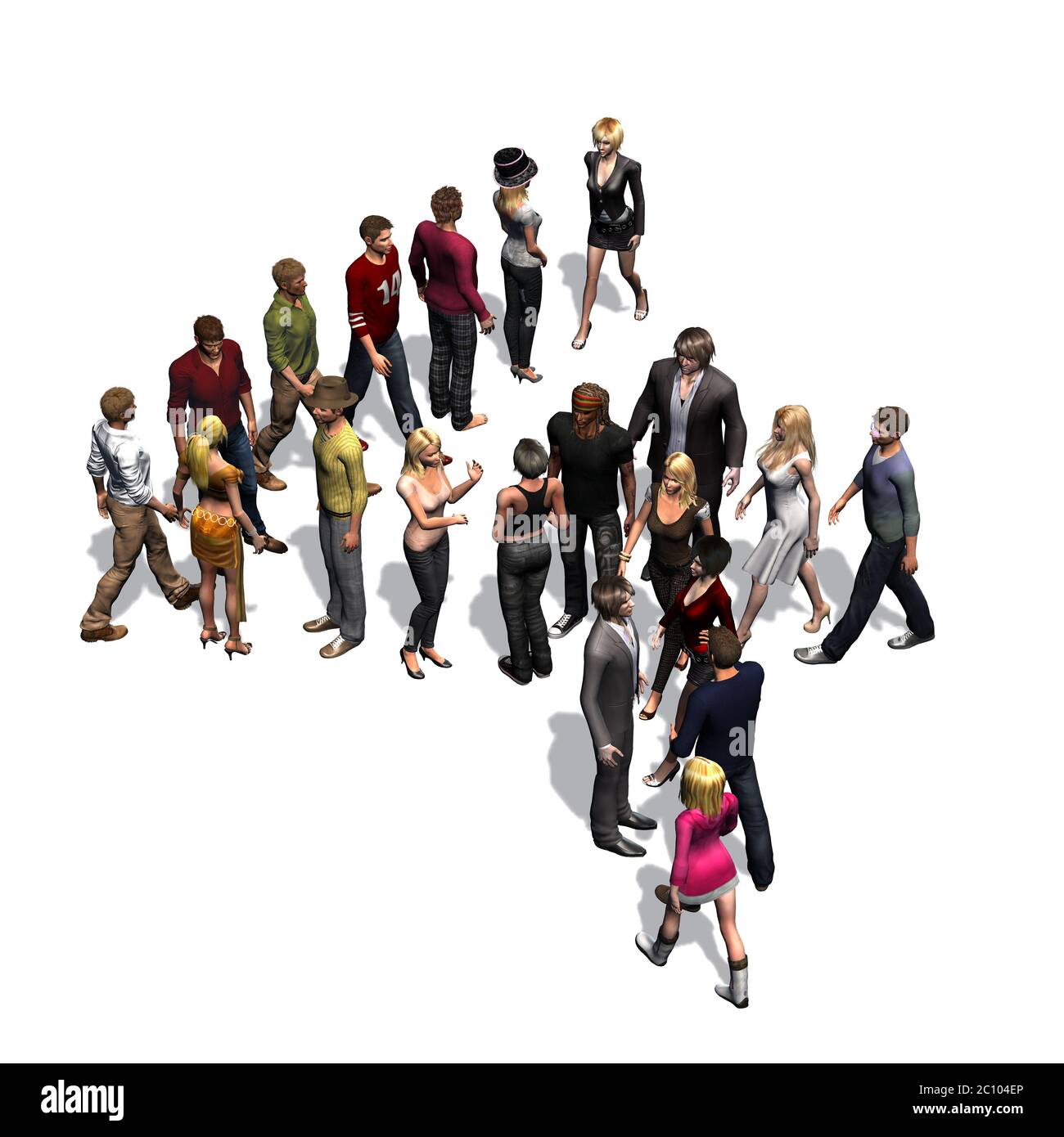 people - arranged in number 4 - with shadow - isolated on white ...