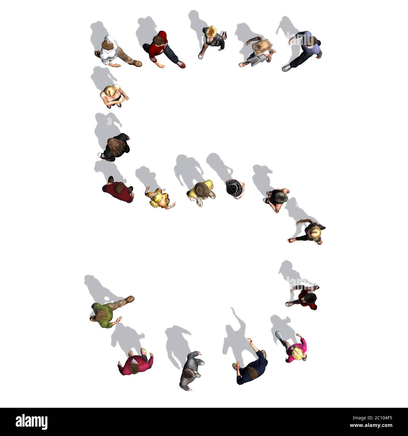 people - arranged in number 5 - top view with shadow - isolated on ...