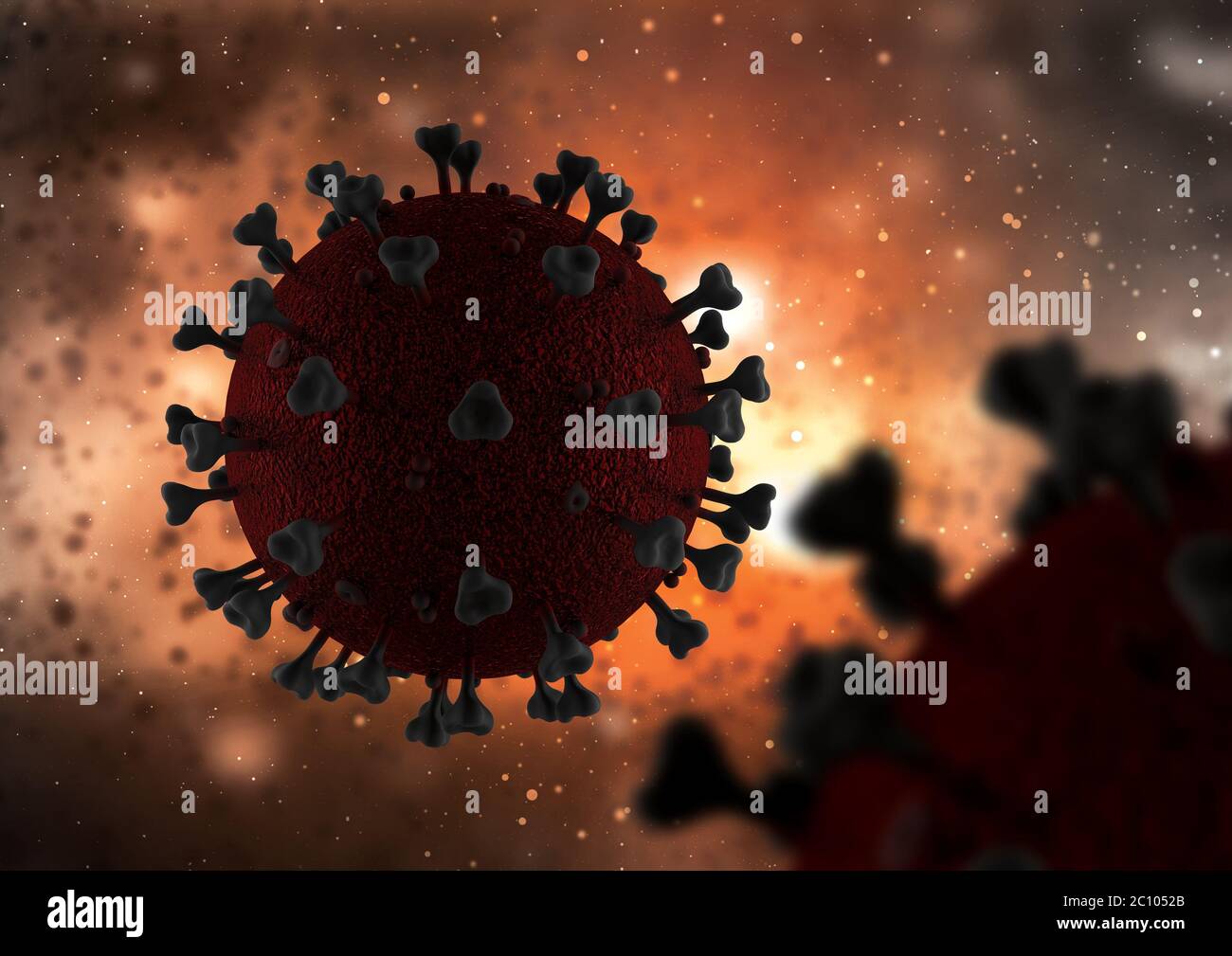 COVID-19 coronavirus molecule in red and black shades. SARS-CoV-2 ...