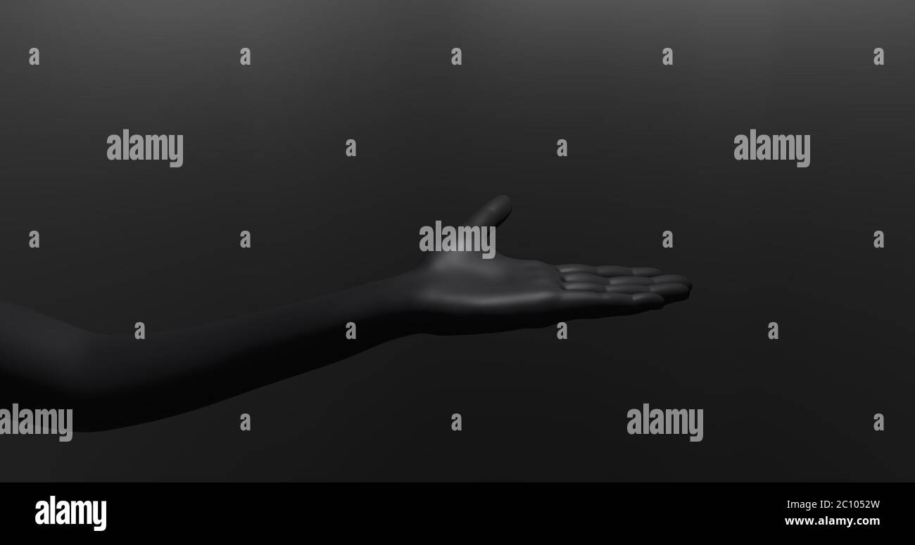 Minimalistic black background with outstretched hand. 3D Rendering, 3D ...