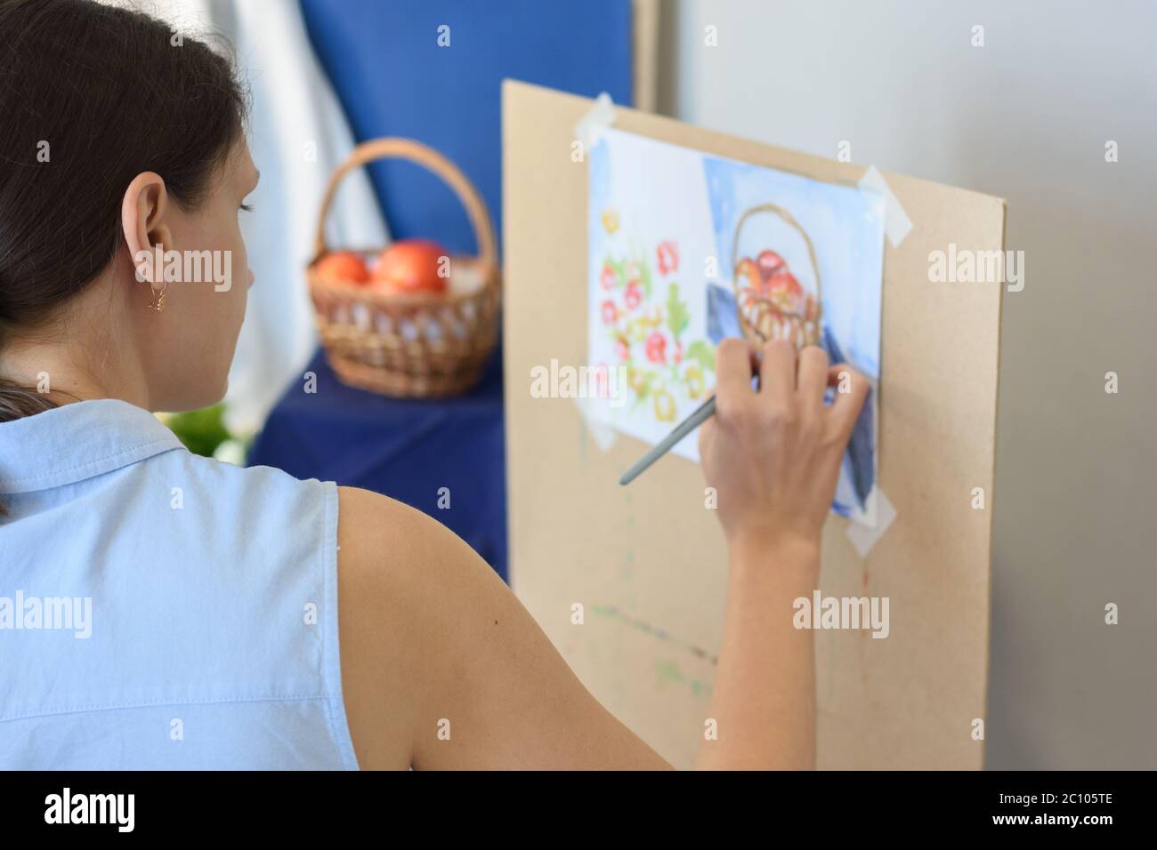 Novice artist tries to paint still life in the studio Stock Photo - Alamy