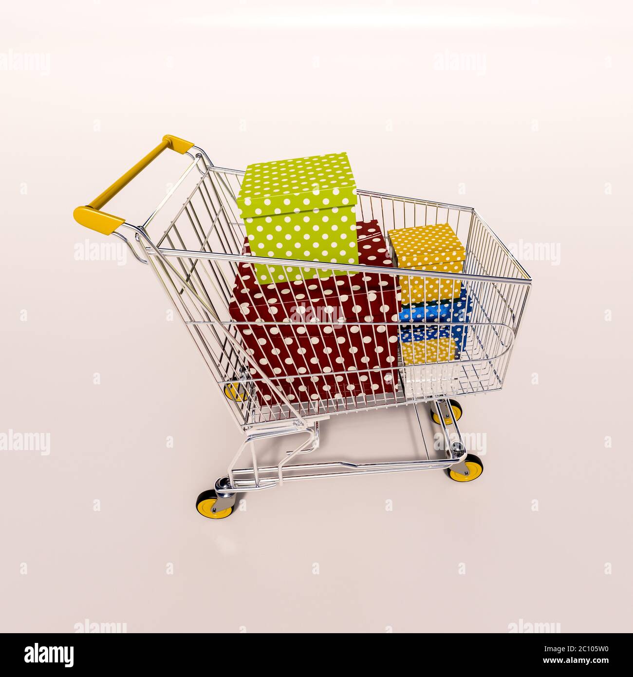 Shopping cart full of purchases in packages Stock Photo - Alamy