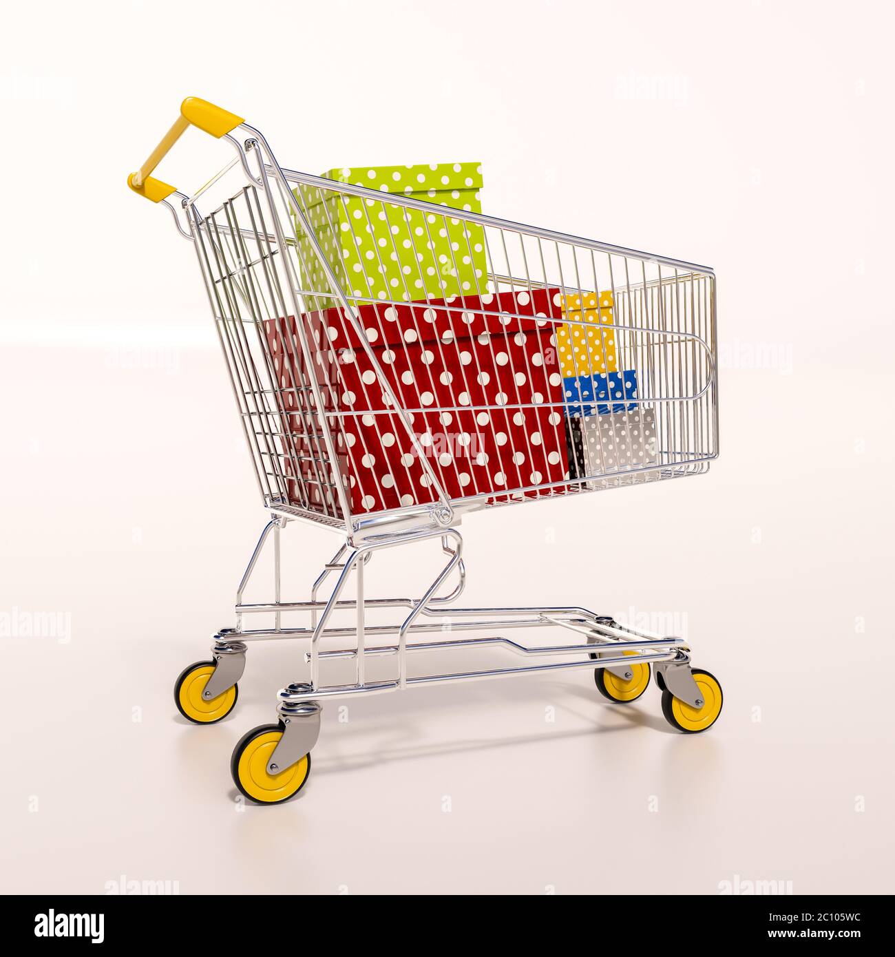 Shopping cart full of purchases in packages Stock Photo - Alamy