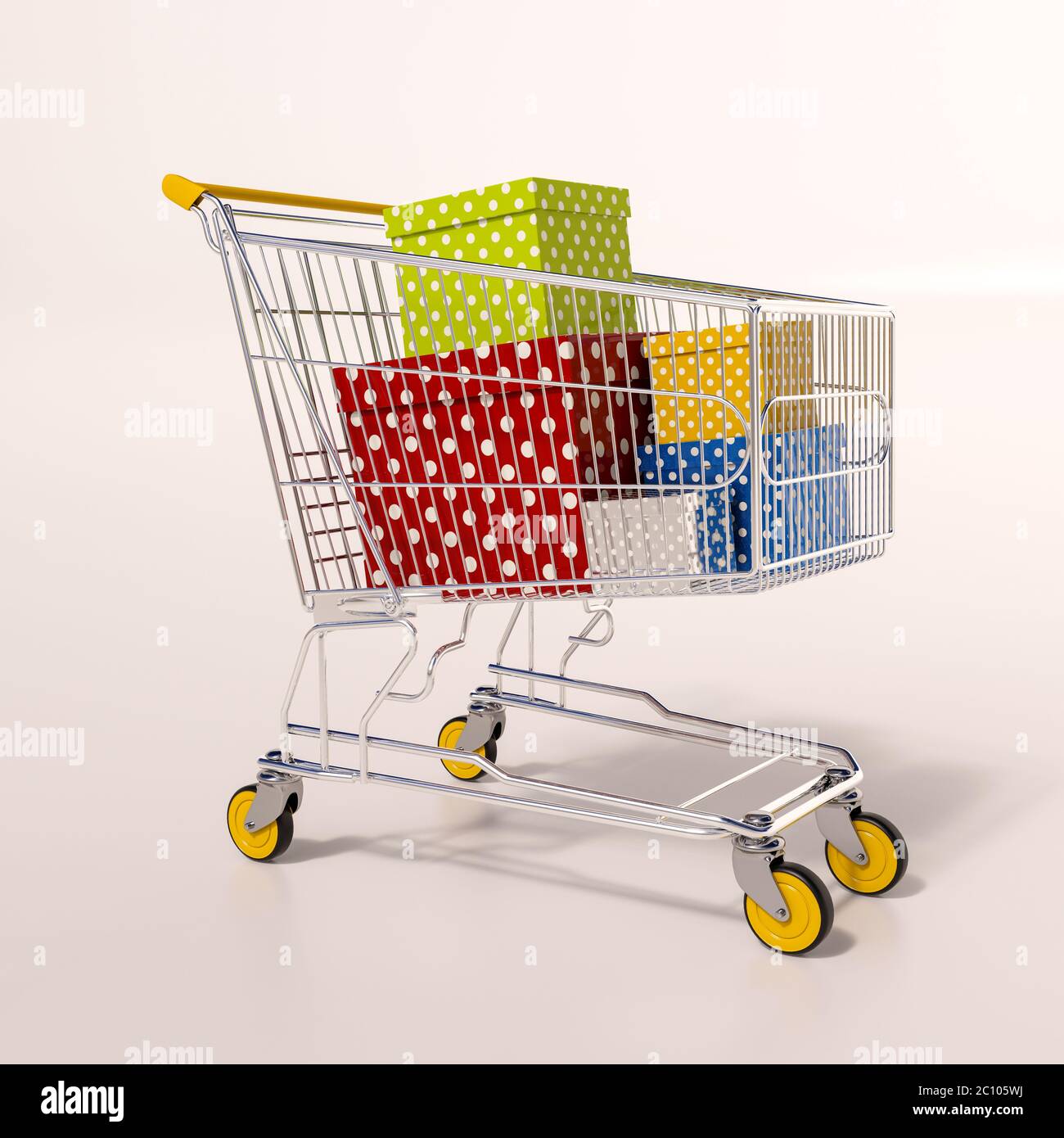 Shopping cart full of purchases in packages Stock Photo - Alamy