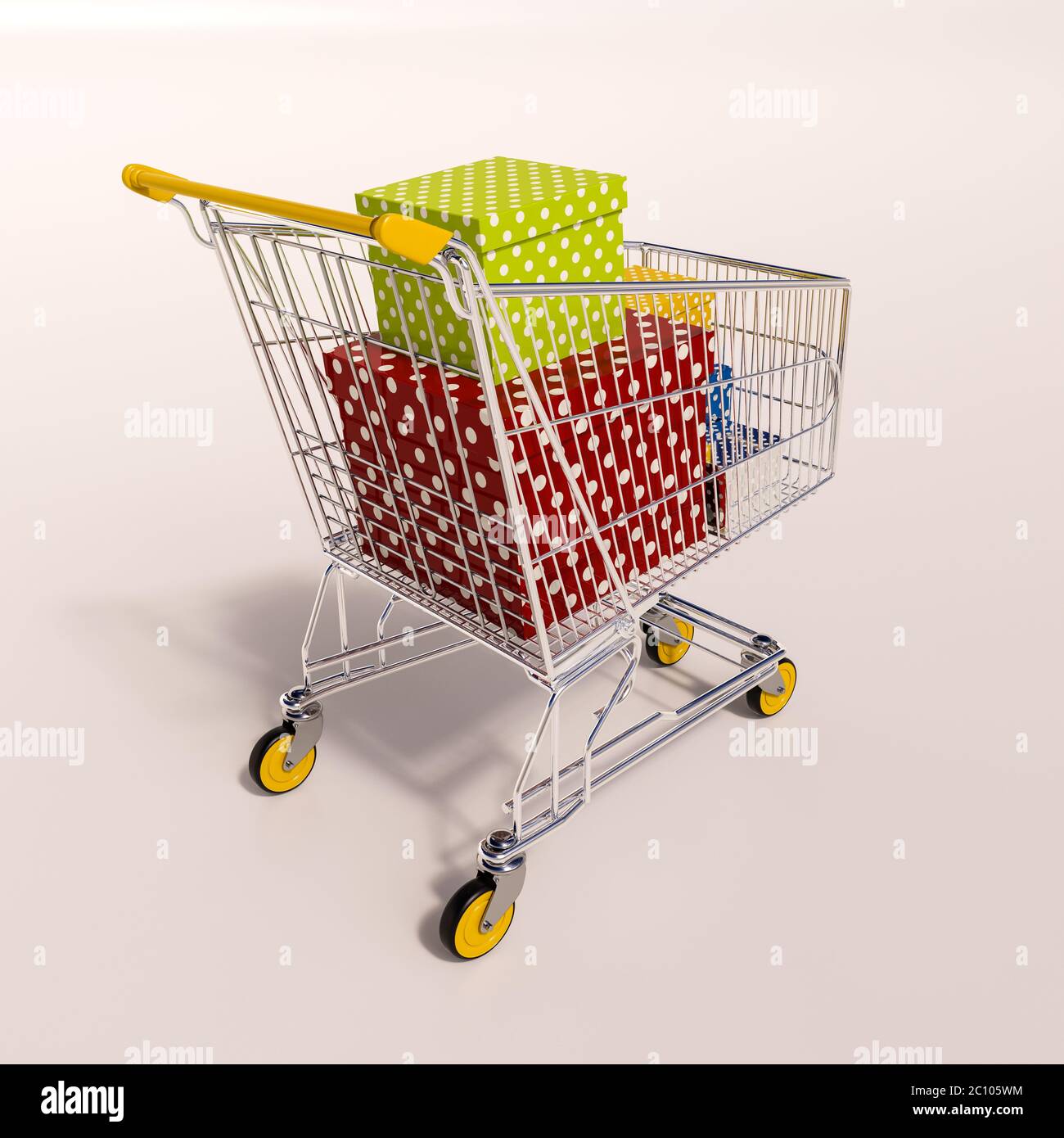 Shopping cart full of purchases in packages Stock Photo - Alamy