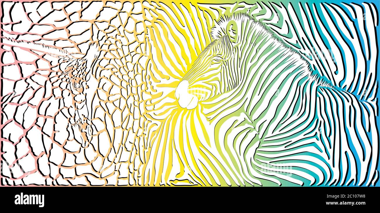 Wild animal background - template with zebra and giraffe motif Stock ...