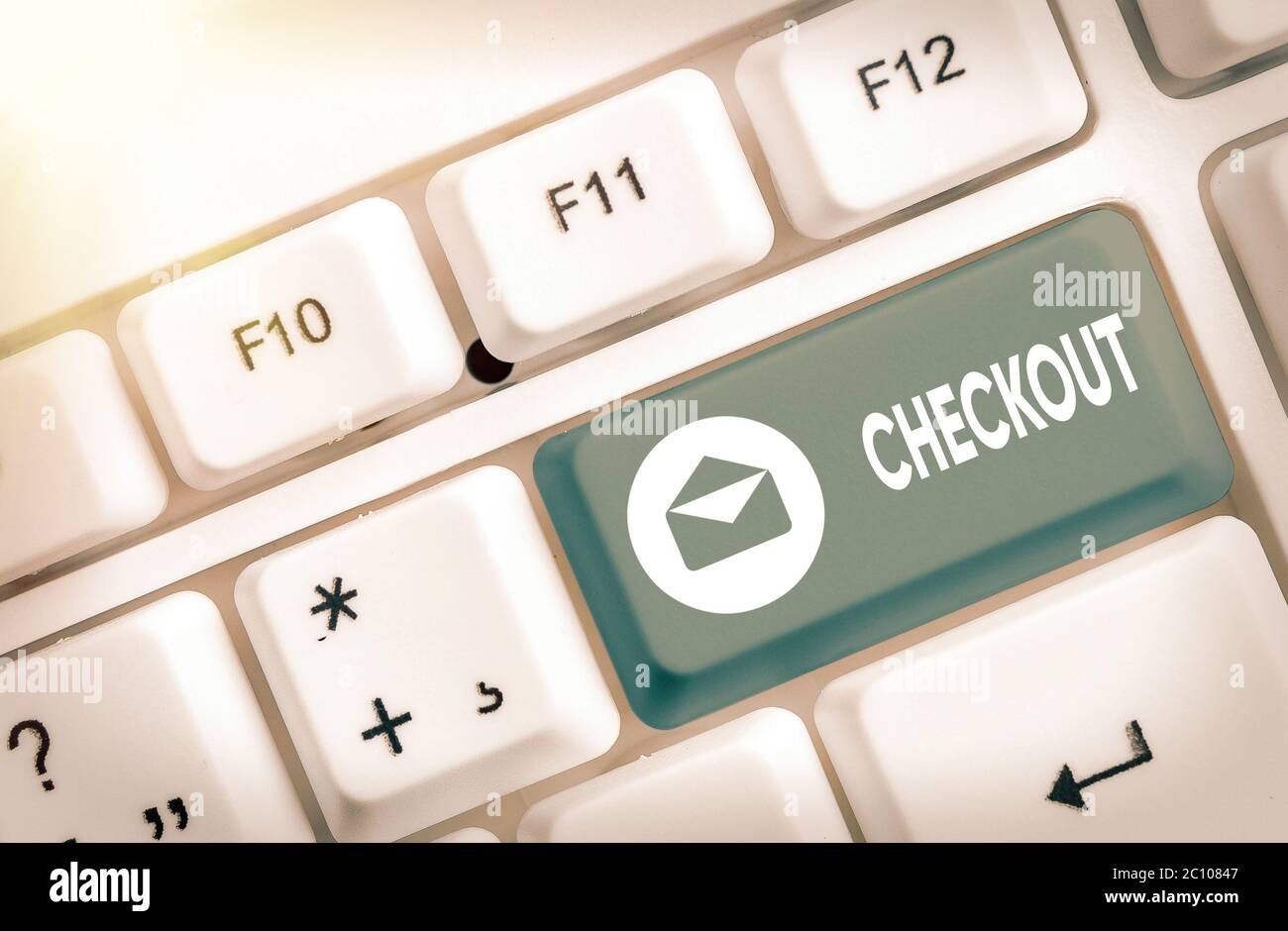Text sign showing Checkout. Business photo showcasing a point at which ...