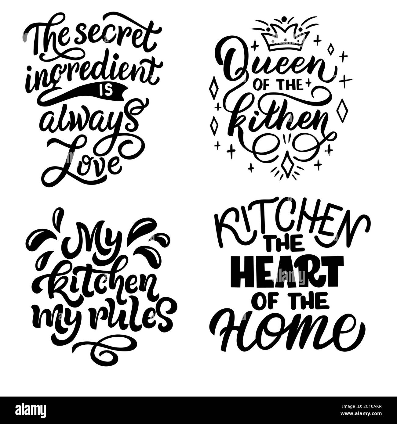 A set of motivational phrases about kitchen. Vector graphics on a white ...