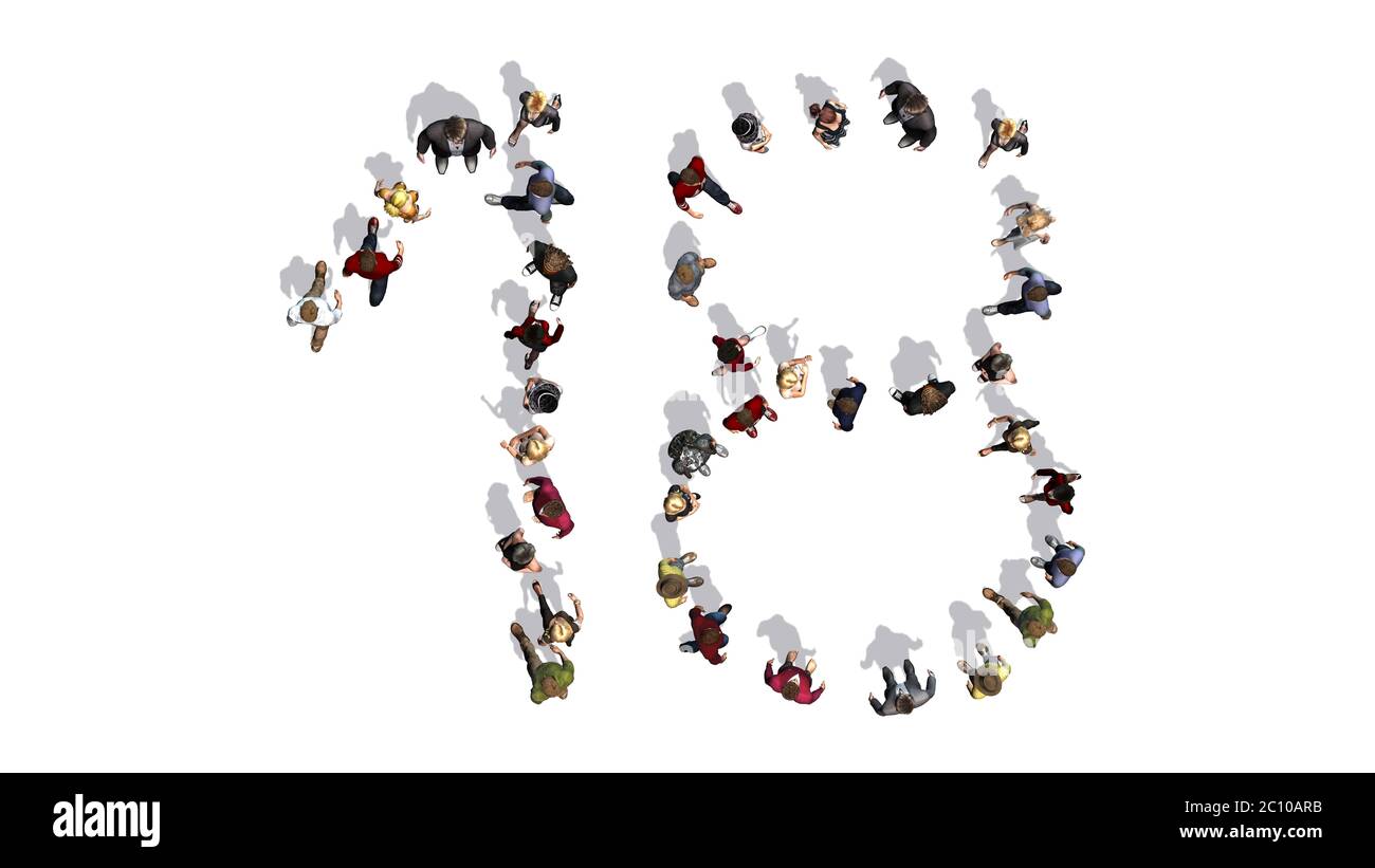 people - arranged in number 18 - top view with shadow - isolated on ...