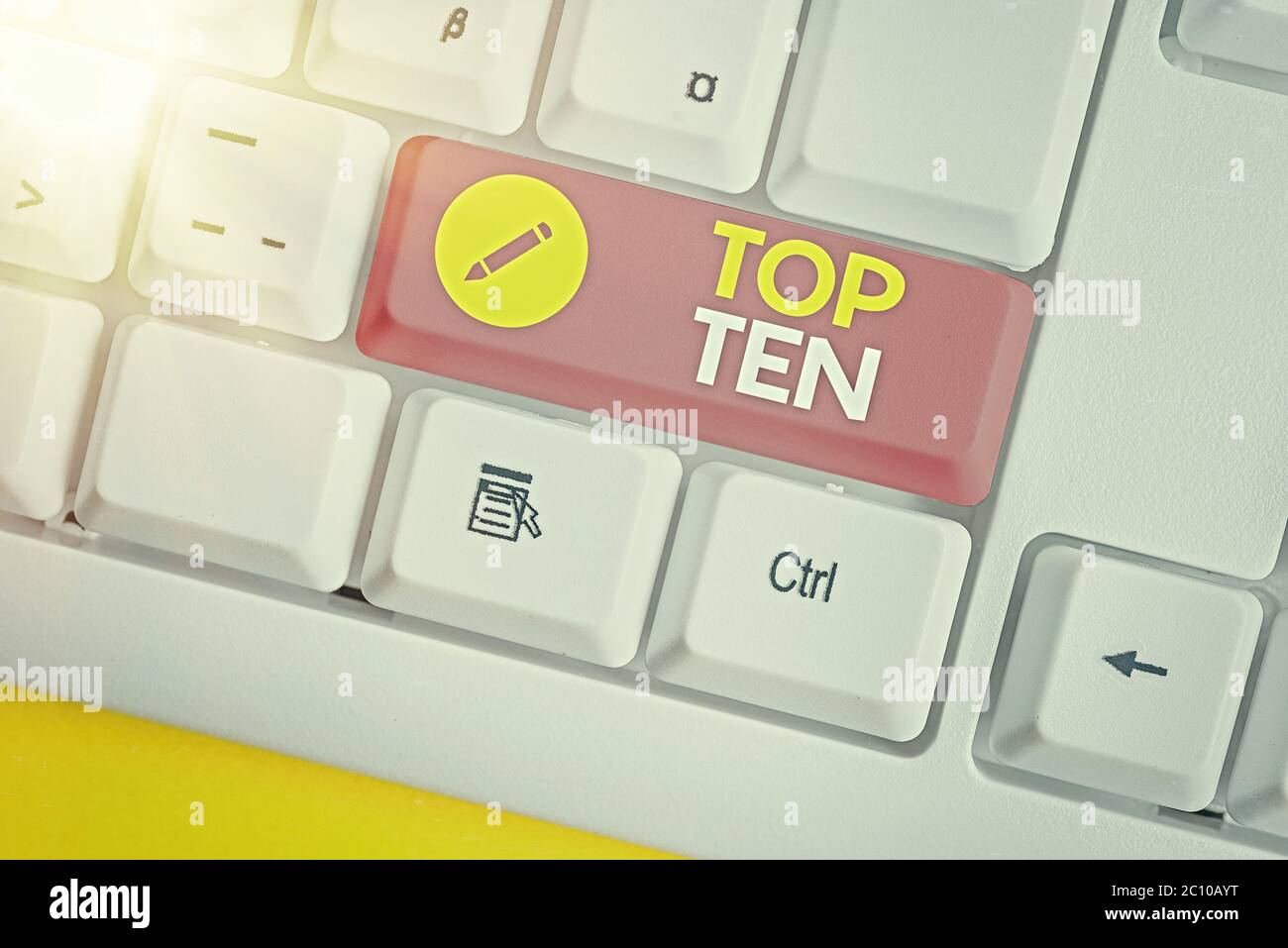 Conceptual hand writing showing Top Ten. Concept meaning items that are ...