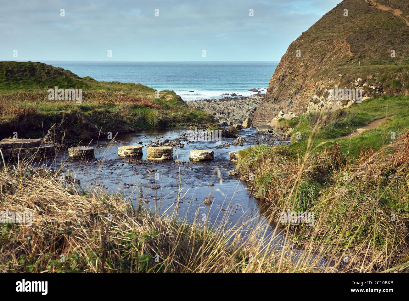 Welcombe Mouth from the stepping stones over Strawberry Water. Devon ...