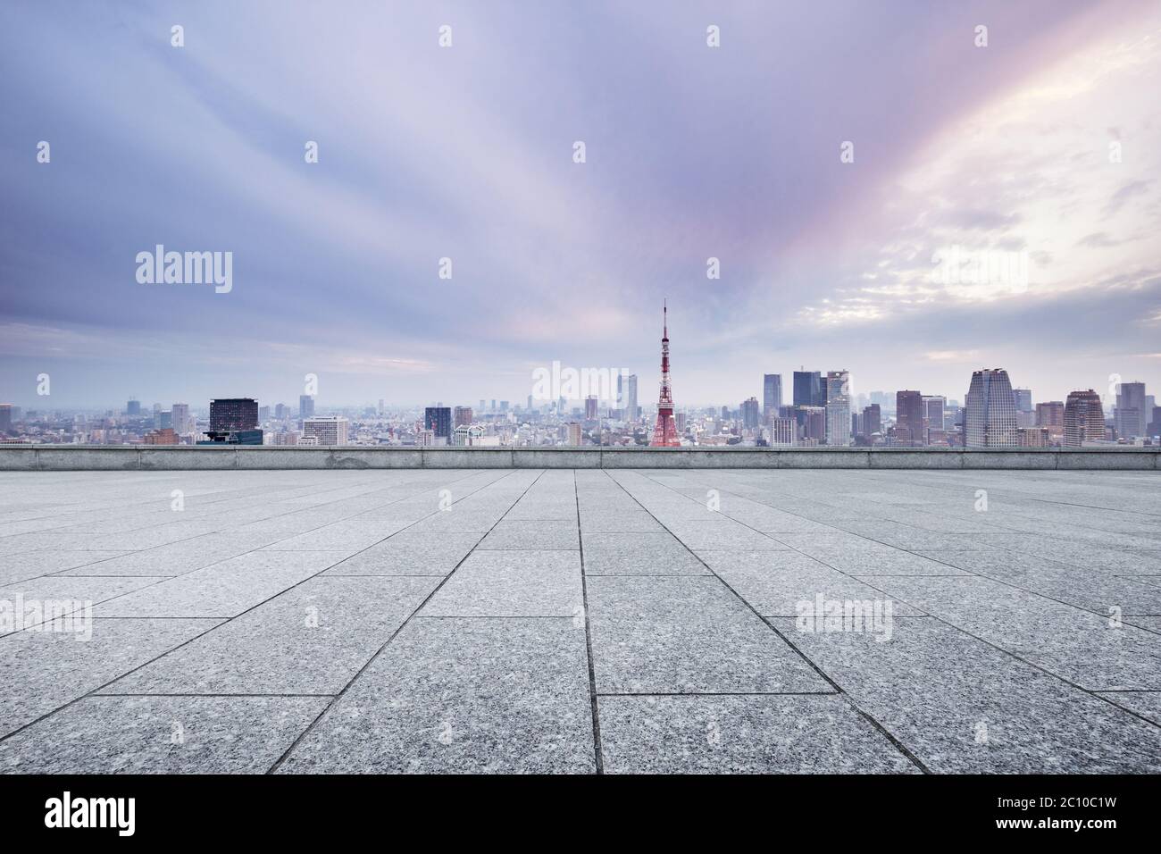 empty street with cityscape and skyline of tokyo in romance sky Stock ...