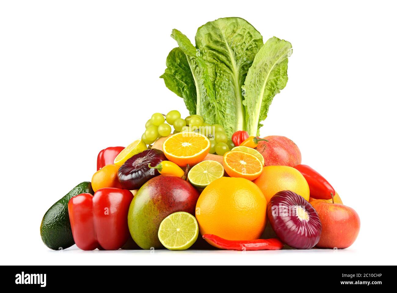 Fruits and vegetables side view isolated on white background Stock ...