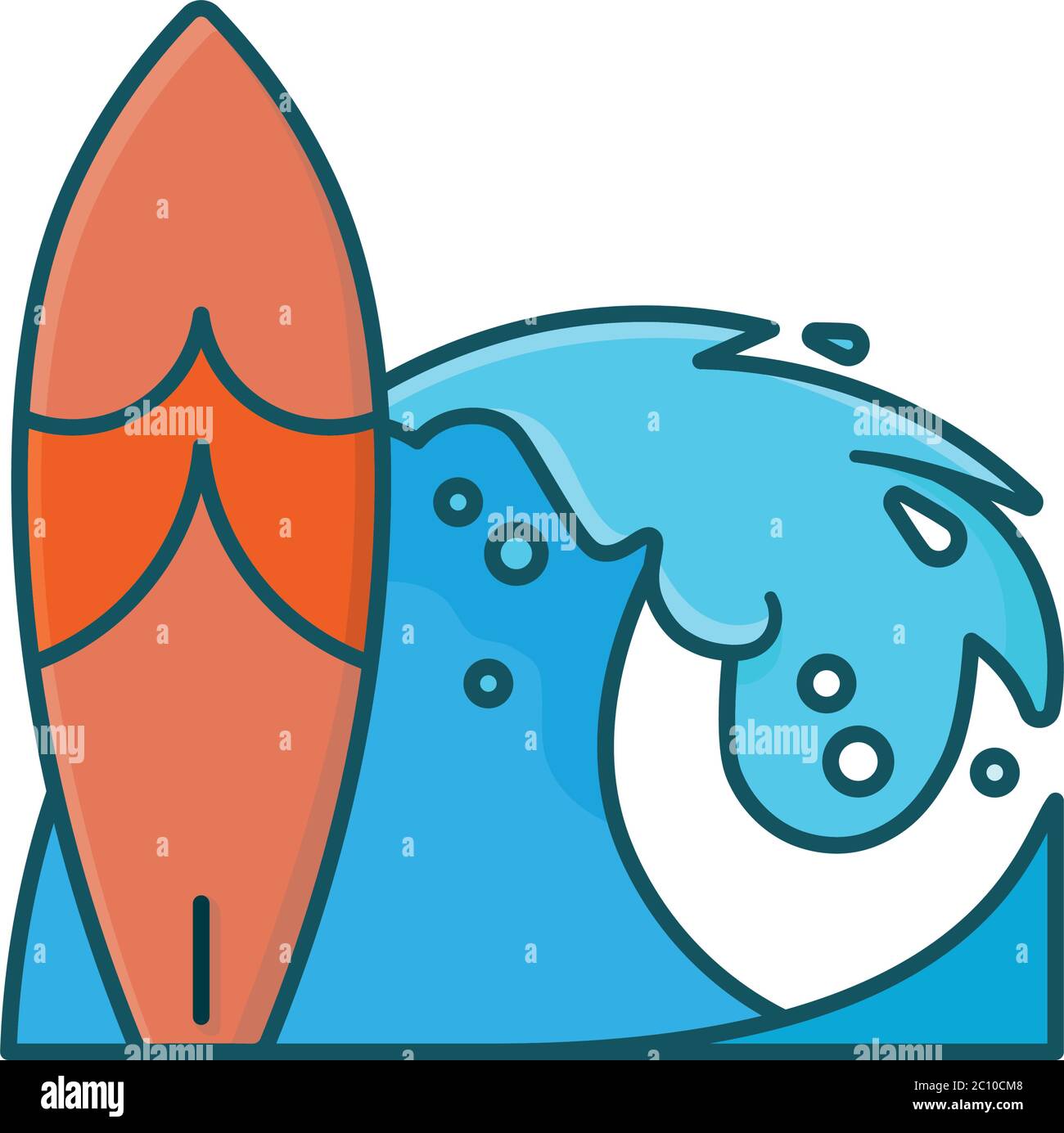 Surfboard and wave isolated vector illustration for Surfing Day on June ...