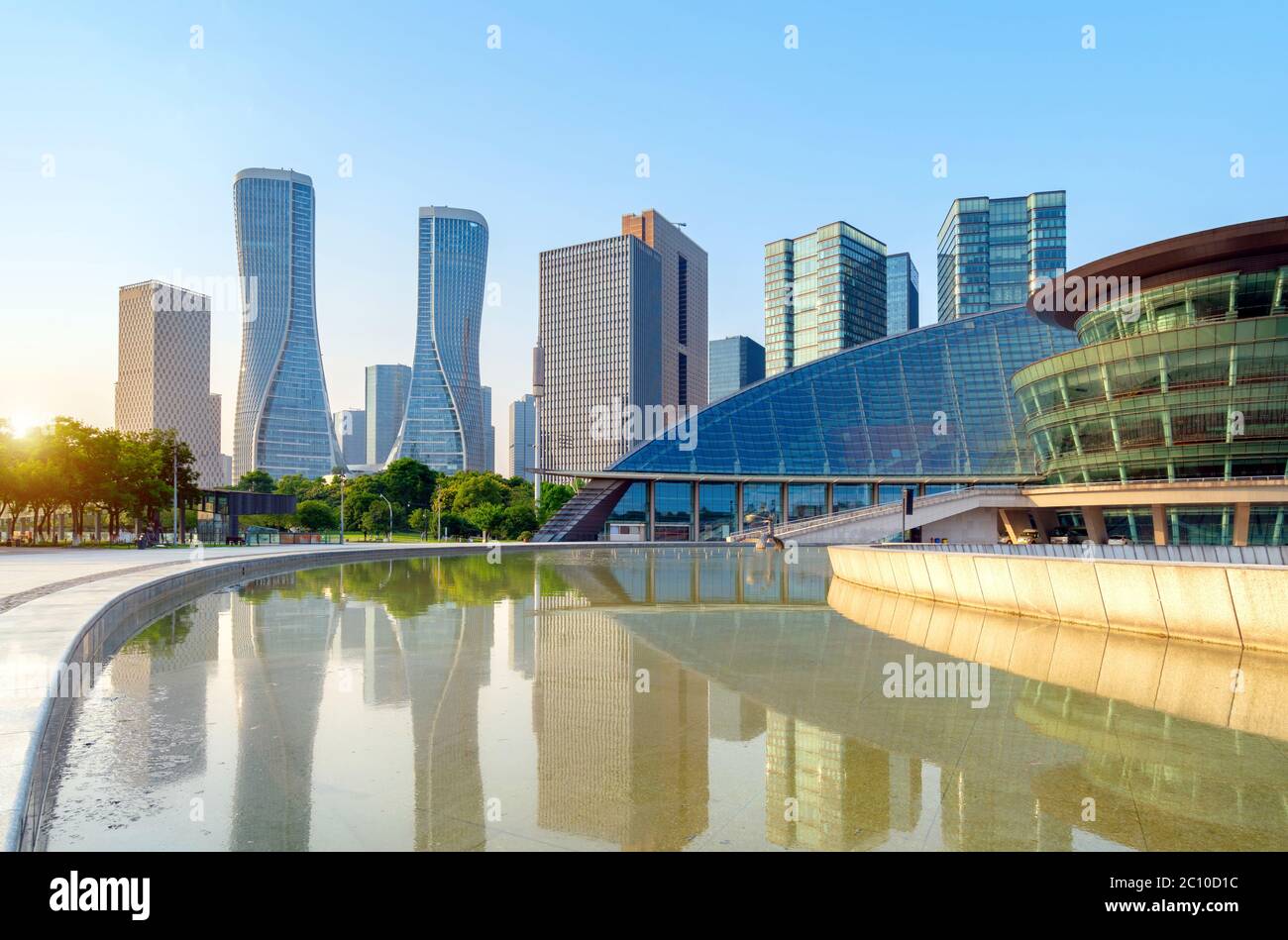 Panorama of the city square and modern architecture, Hangzhou, China ...