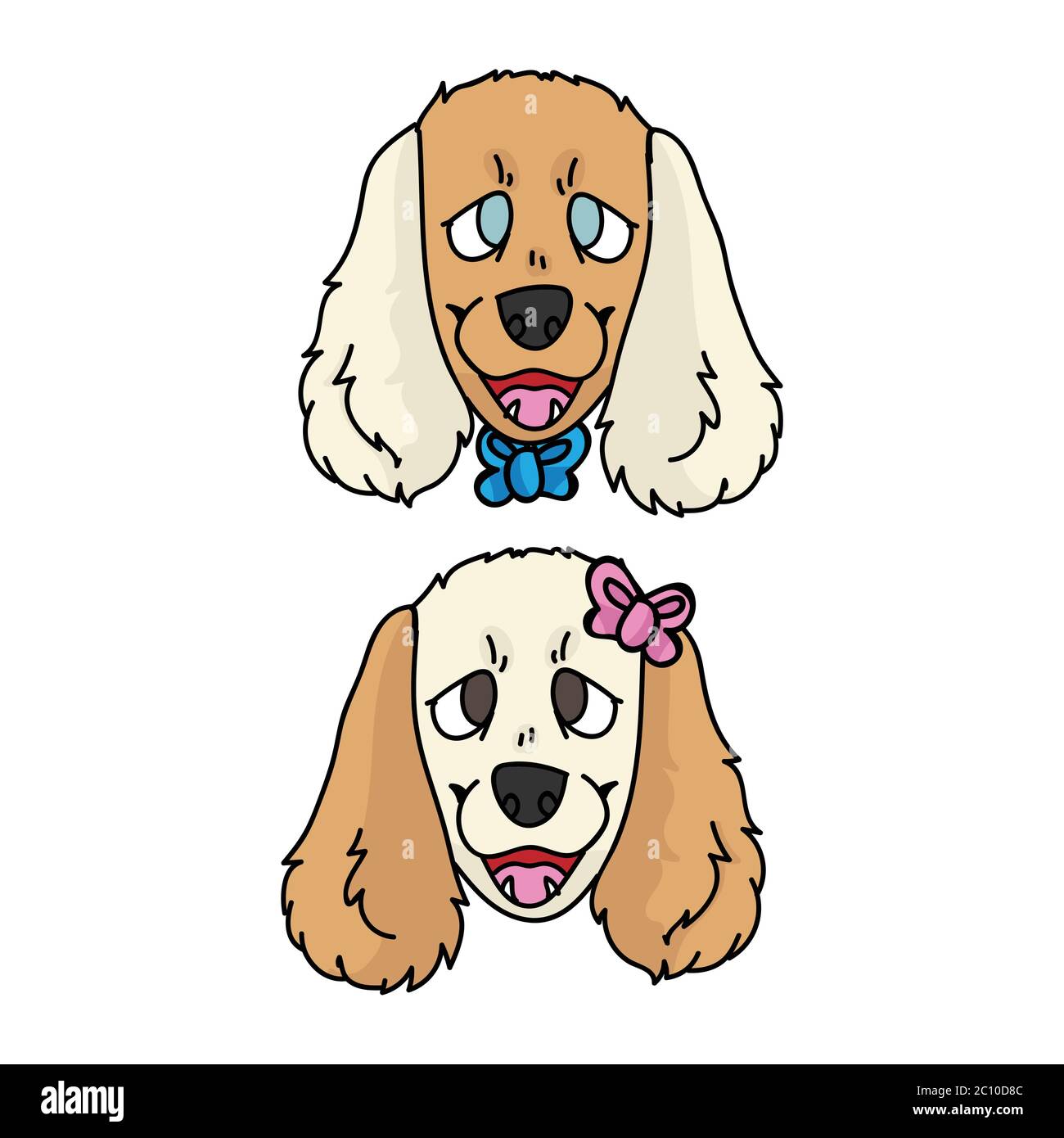 Cute cartoon cocker spaniel puppy face boy and girl vector clipart ...