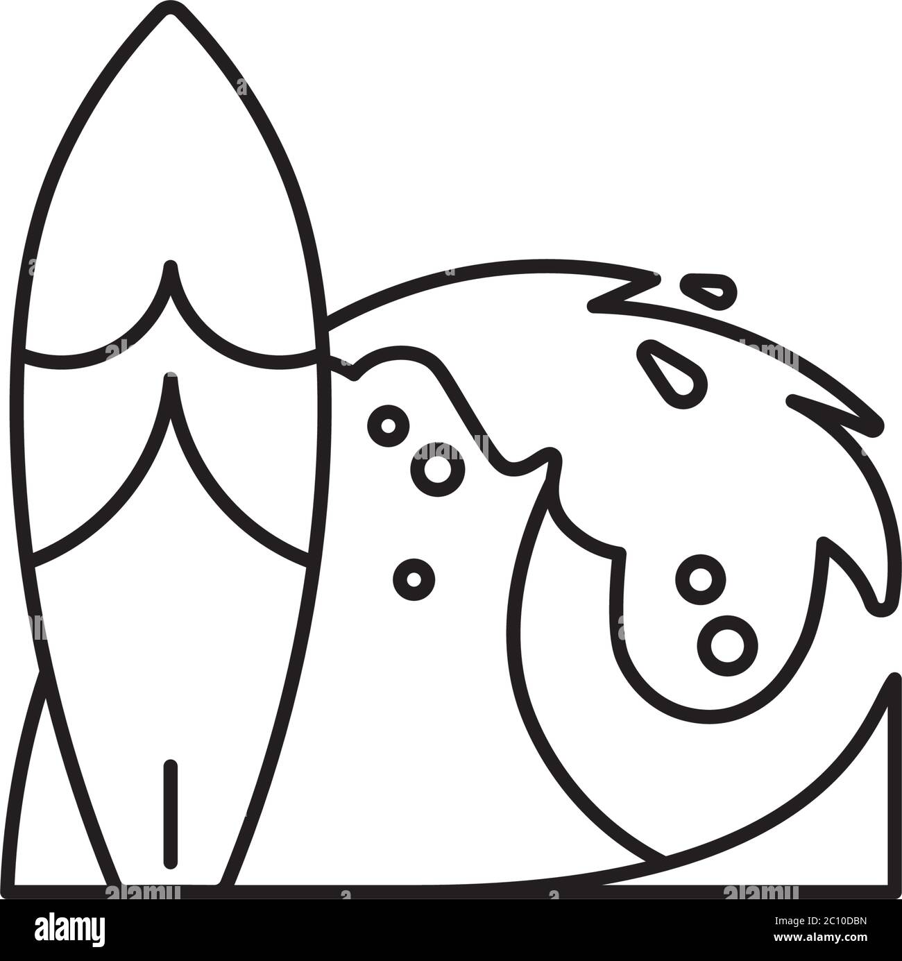 Surfboard and wave vector line icon. Water sports outline symbol Stock ...