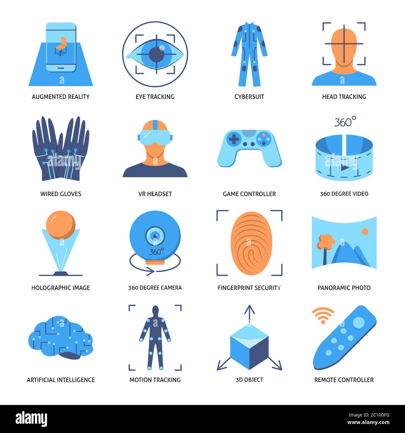 Virtual reality icon set in flat style. Modern computer technology ...