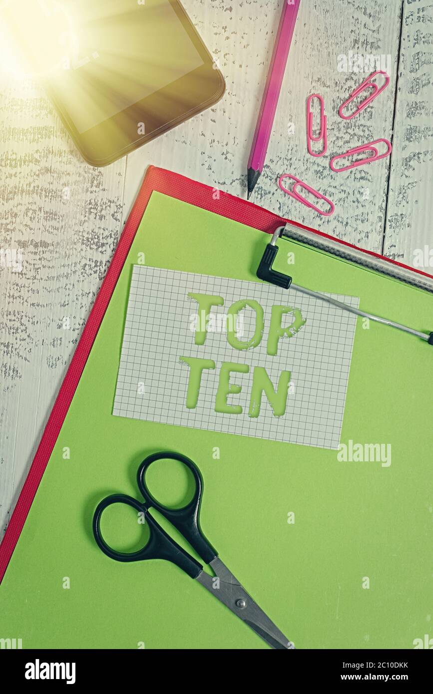 Text sign showing Top Ten. Business photo text items that are listed as ...