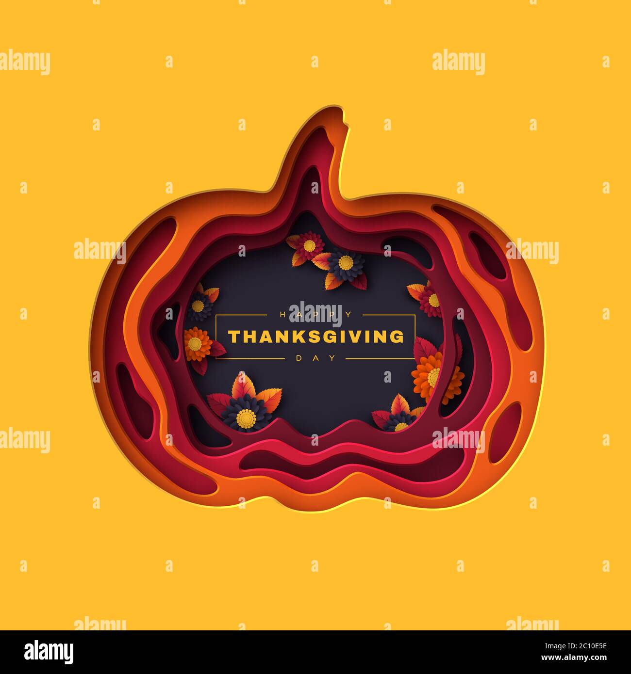 Happy Thanksgiving holiday background. 3d layered effect pumpkin with ...