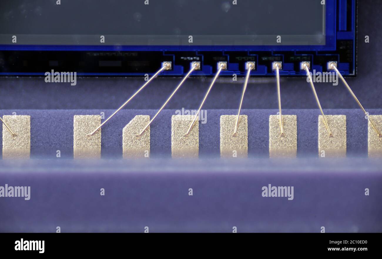 Macro photo of gold contacts are connecting matrix with PCB board Stock ...