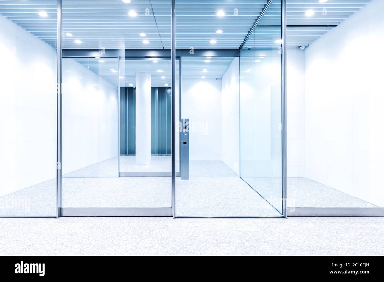 glass door with hi-tech fingerprint lock in modern building Stock Photo ...
