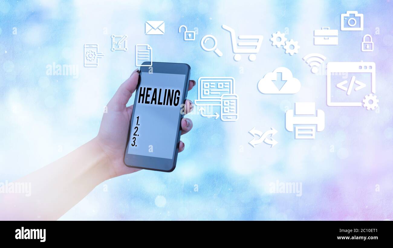 Handwriting text Healing. Conceptual photo process of the restoration ...