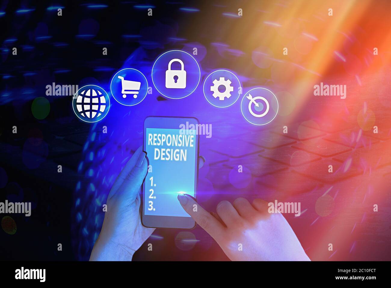 Writing note showing Responsive Design. Business concept for approach to page creation makes use ...